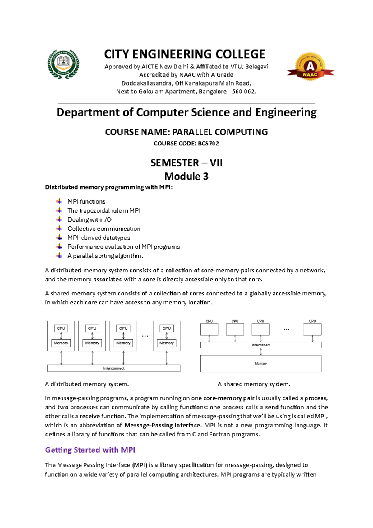 BCS702 Module 3: Distributed Memory Programming with MPI - Studocu