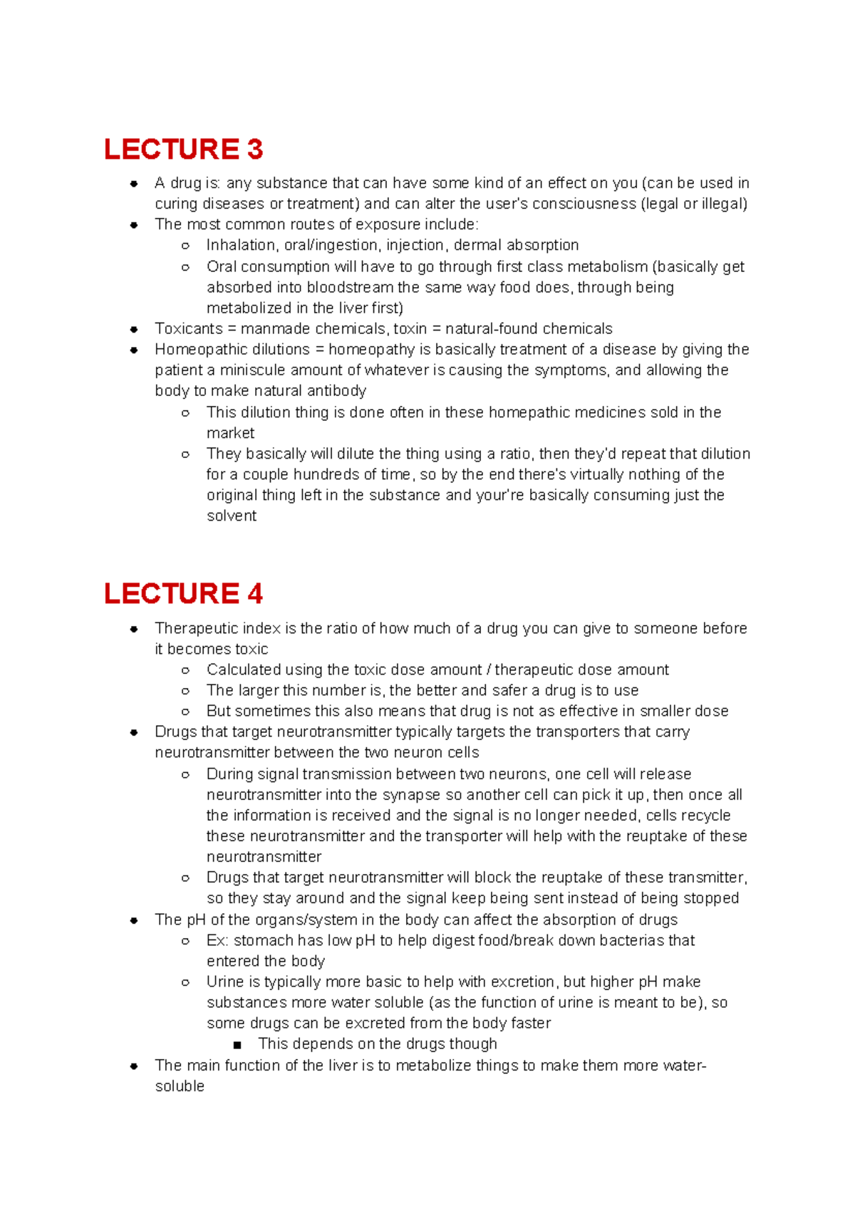 LECTURE NOTES: Pharmacology Insights on Drugs and Their Effects (Course ...