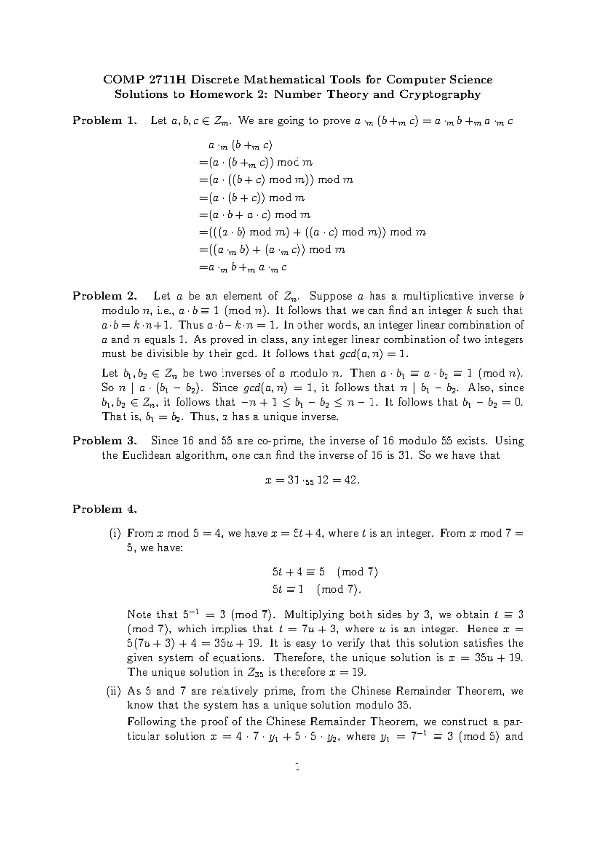 HW2sol - Answer for HW2 - COMP 2711H Discrete Mathematical Tools for Computer Science Solutions ...