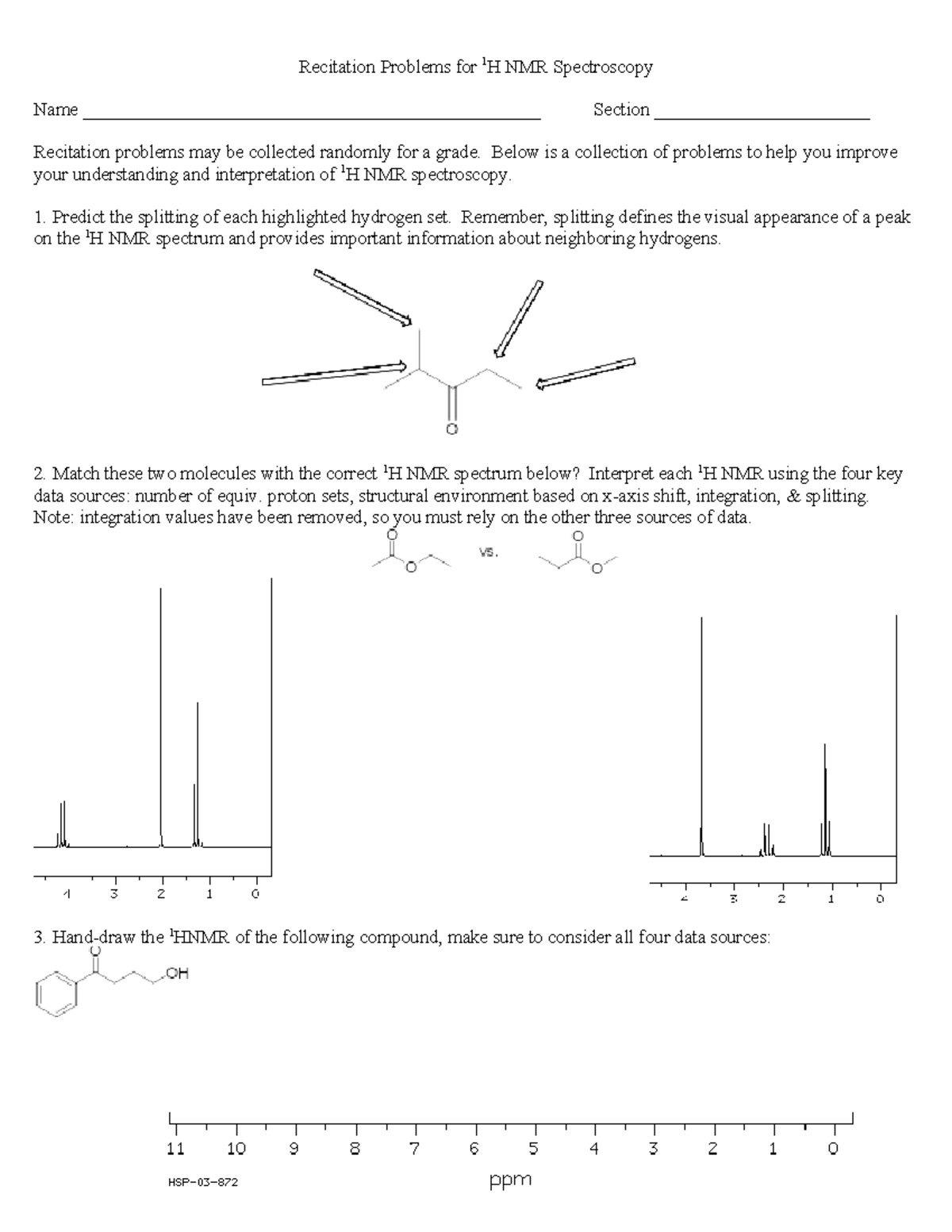 1H NMR Spectroscopy Recitation Problems and Exercises - Studocu