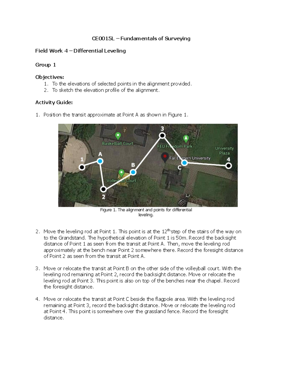 CE0015L-Fundamentals of Surveying: Field Work 4 - Differential Leveling ...