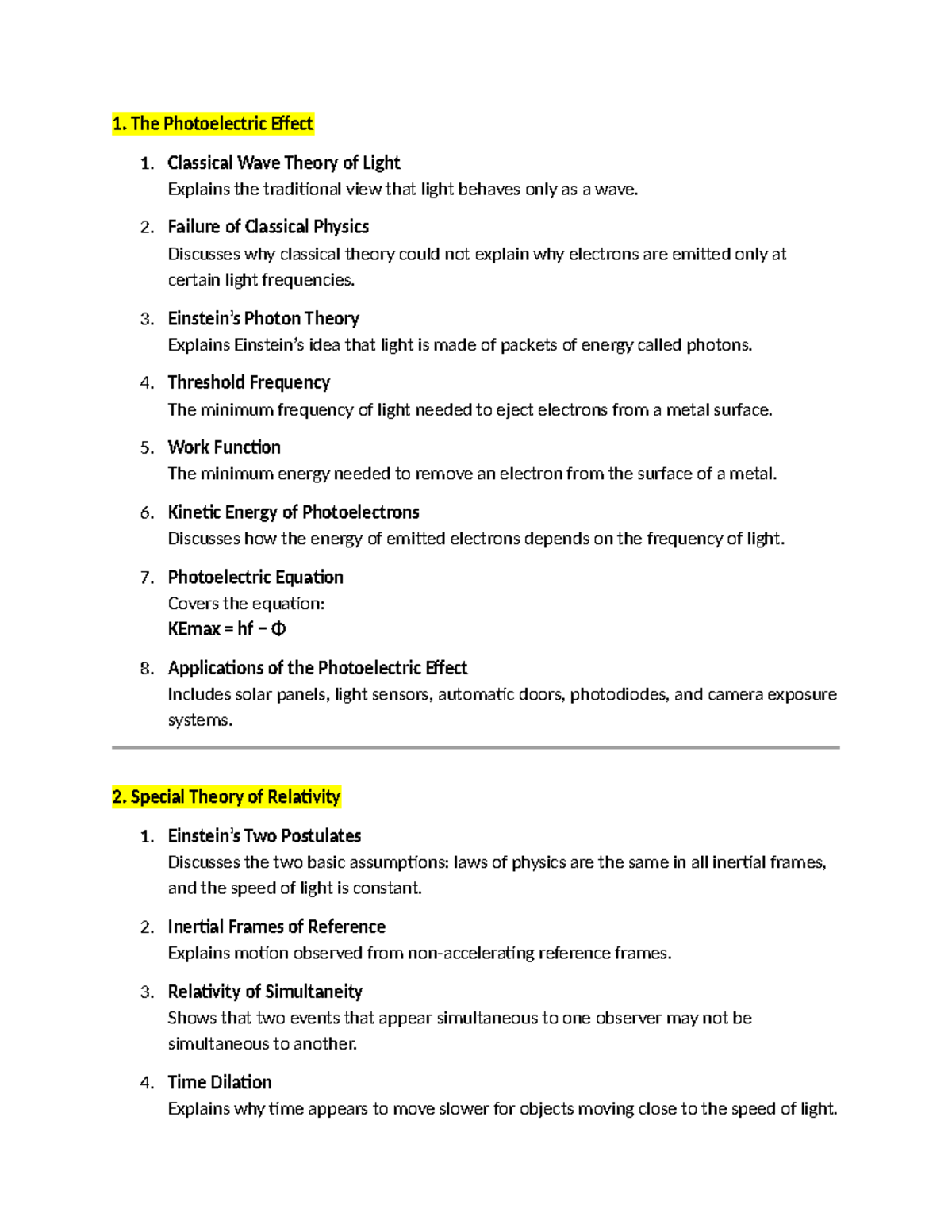 Modern Physics Overview: Photoelectric Effect & Special Relativity ...