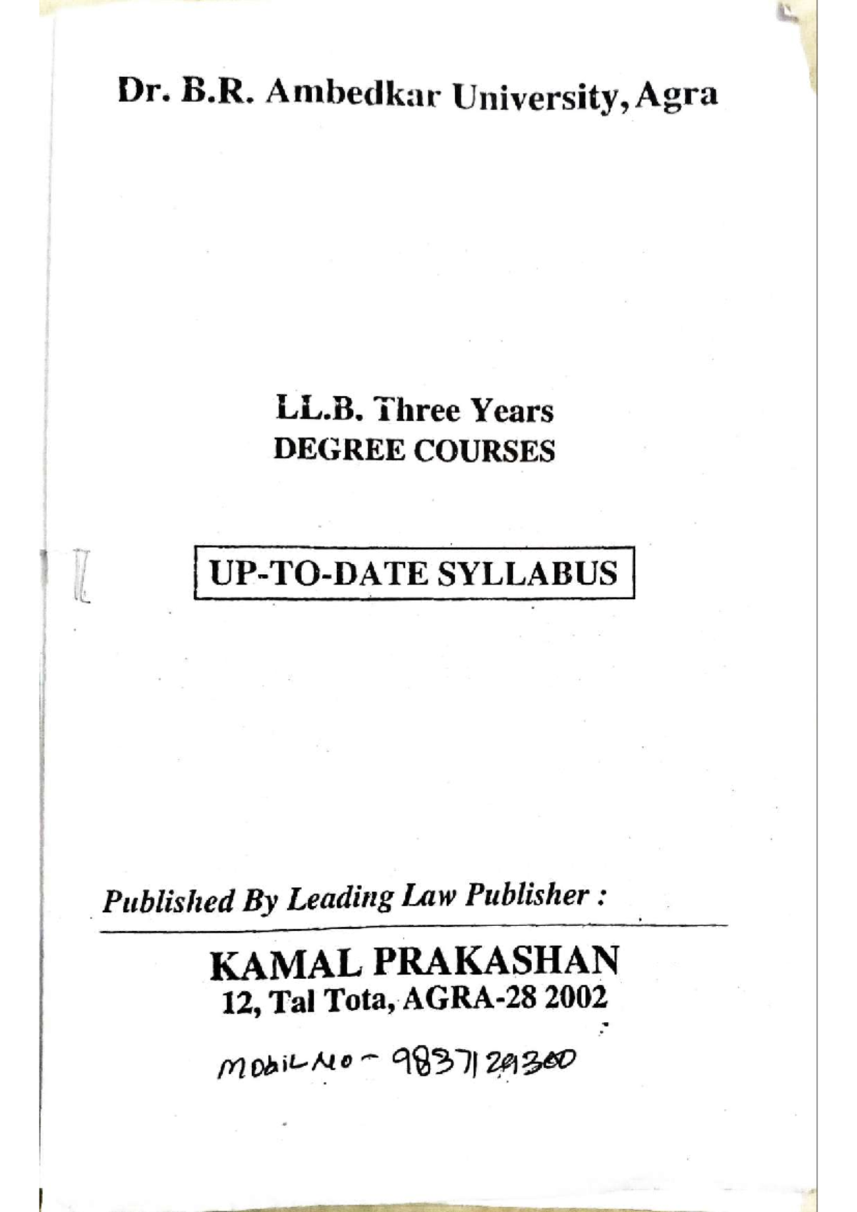 LL.B. 3-Year Course Syllabus Overview at Dr. B.R. Ambedkar University ...