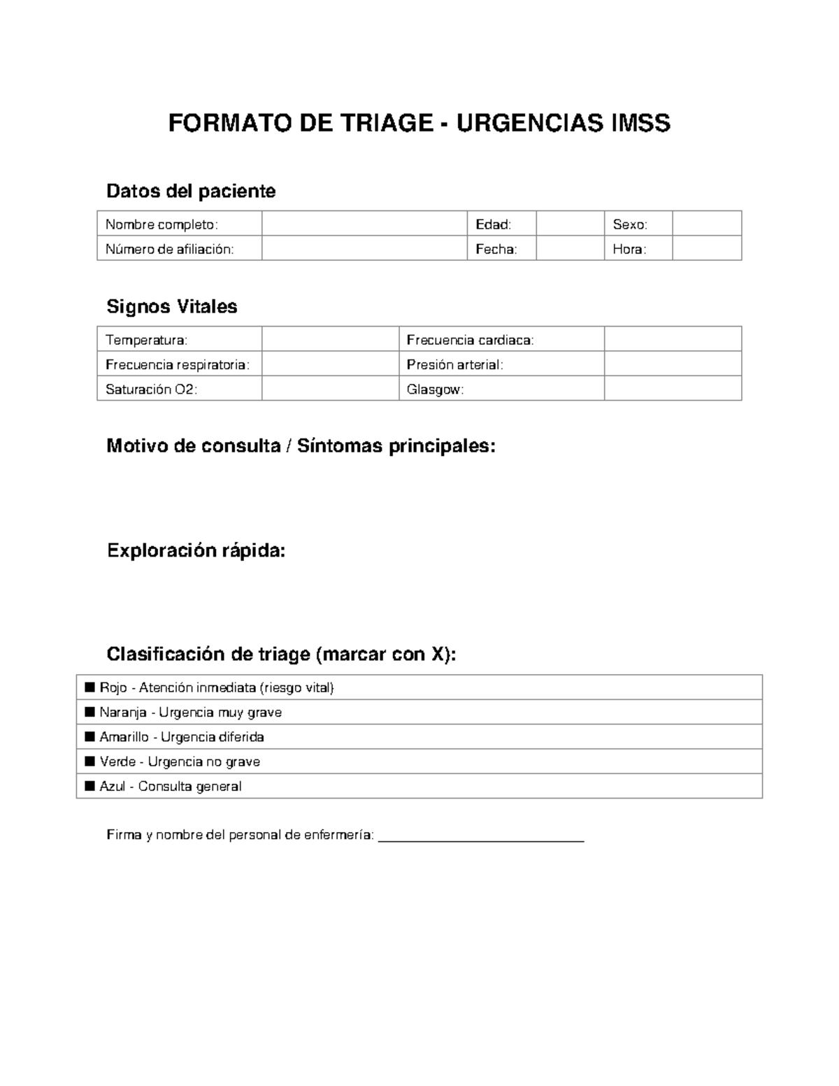 Formato Triage IMSS - Receta - FORMATO DE TRIAGE - URGENCIAS IMSS Datos ...