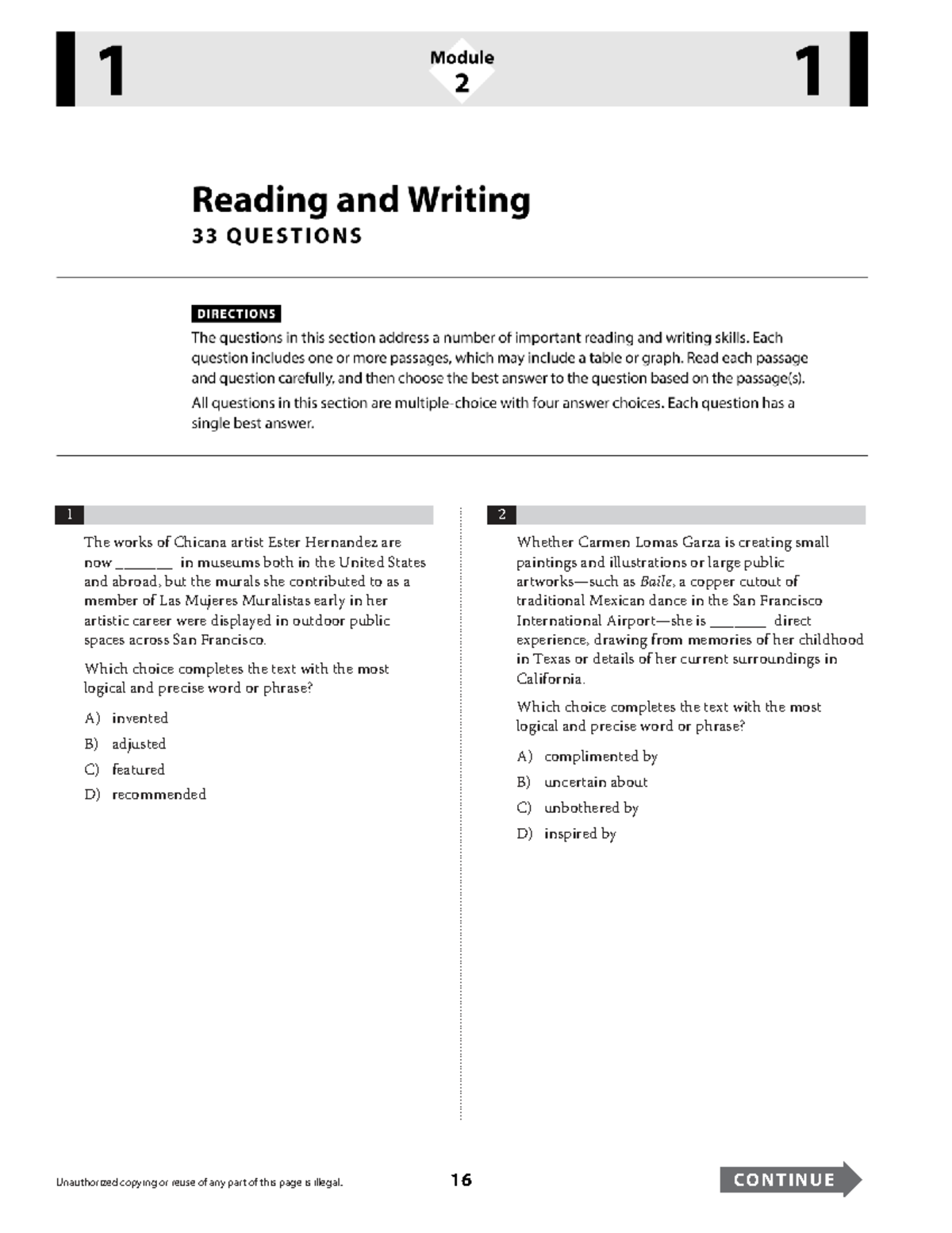 Module 2 SAT Practice Test 6: Reading & Writing Questions - Studocu