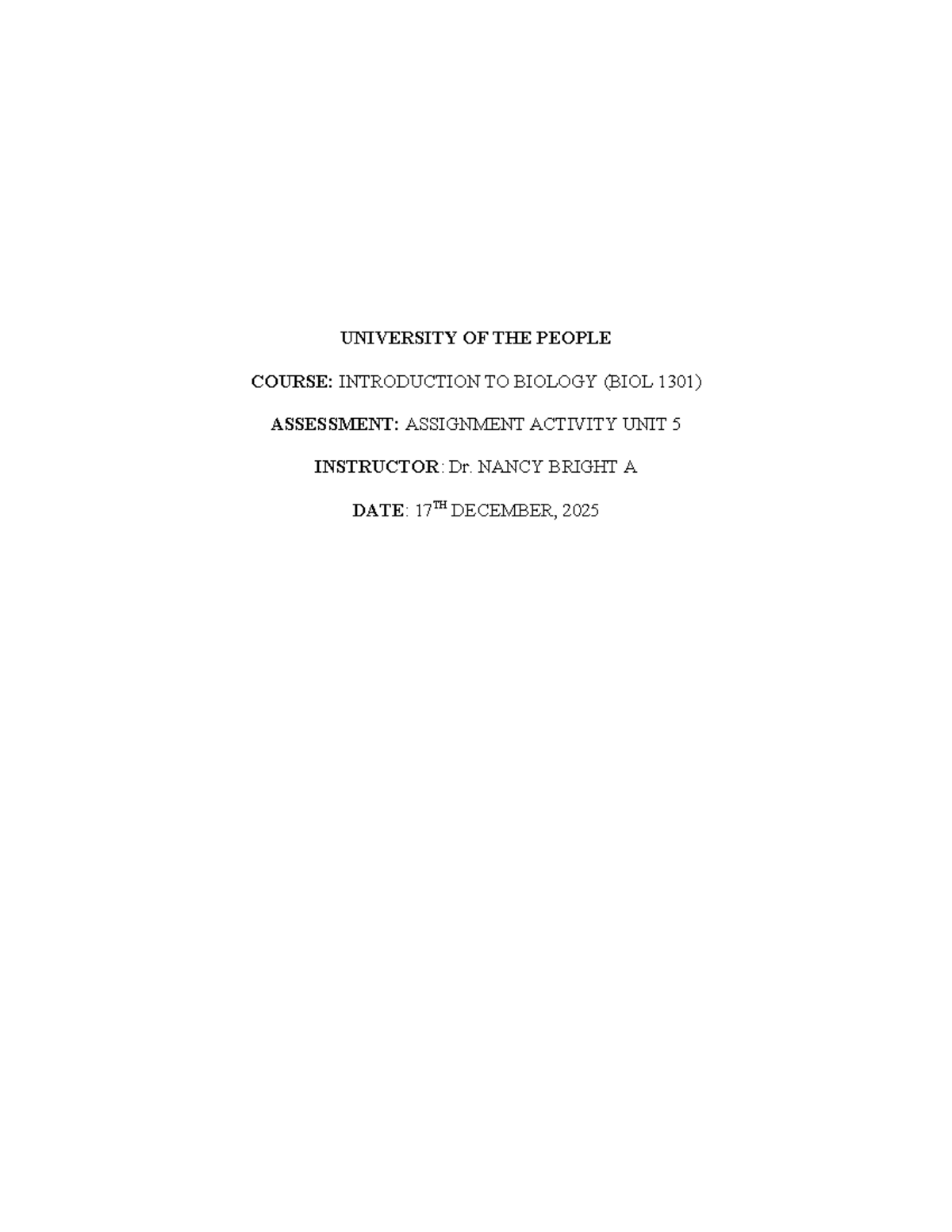 BIOL 1301: Unit 5 Assignment on Drosophila Genetics Analysis - Studocu