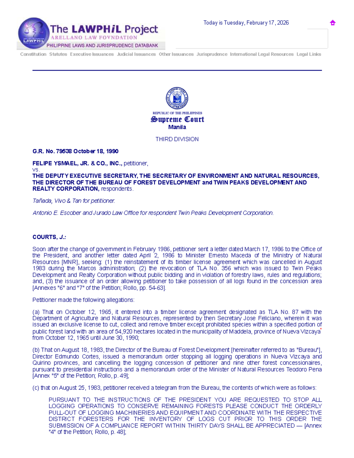 G.R. No. 79538: Ysmael vs. Deputy Exec. Sec. - Timber License Dispute ...