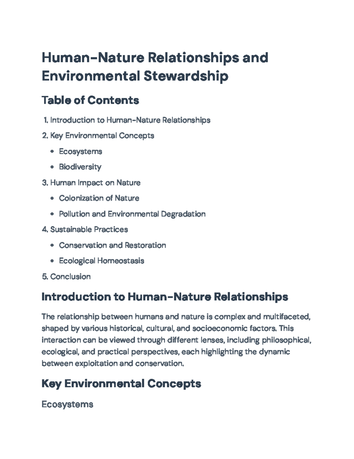 Human-Nature Relationships and Environmental Stewardship (Course Code ...