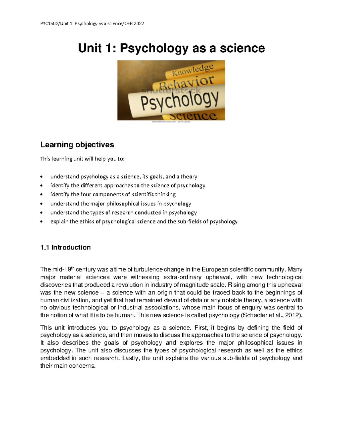 Unit 1: Psychology as a Science - Understanding Key Concepts and ...