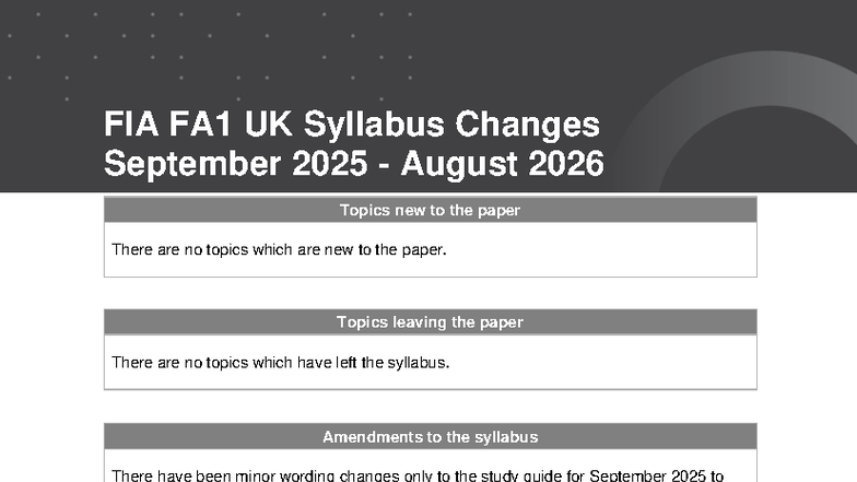 FIA FA1 Syllabus Changes: 2025-2026 Updates and Amendments - Studocu