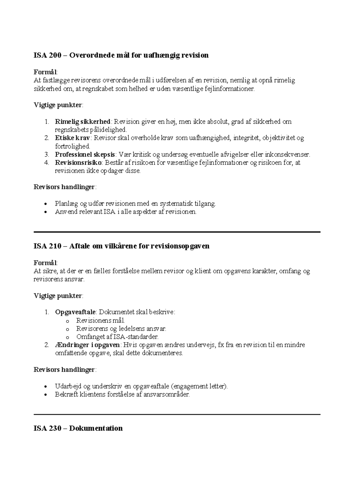 ISA 200-800 Noter til Relevante ISA'er for Revision - Studocu