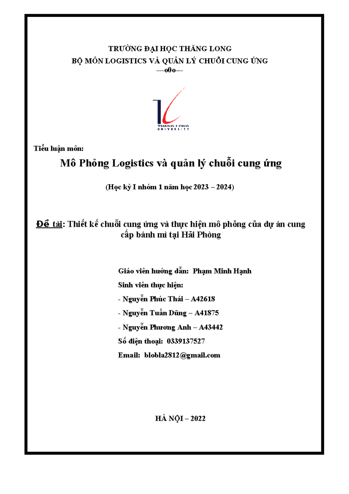Tiểu luận Mô Phỏng Logistics và Quản Lý Chuỗi Cung Ứng (LOG101) - Studocu