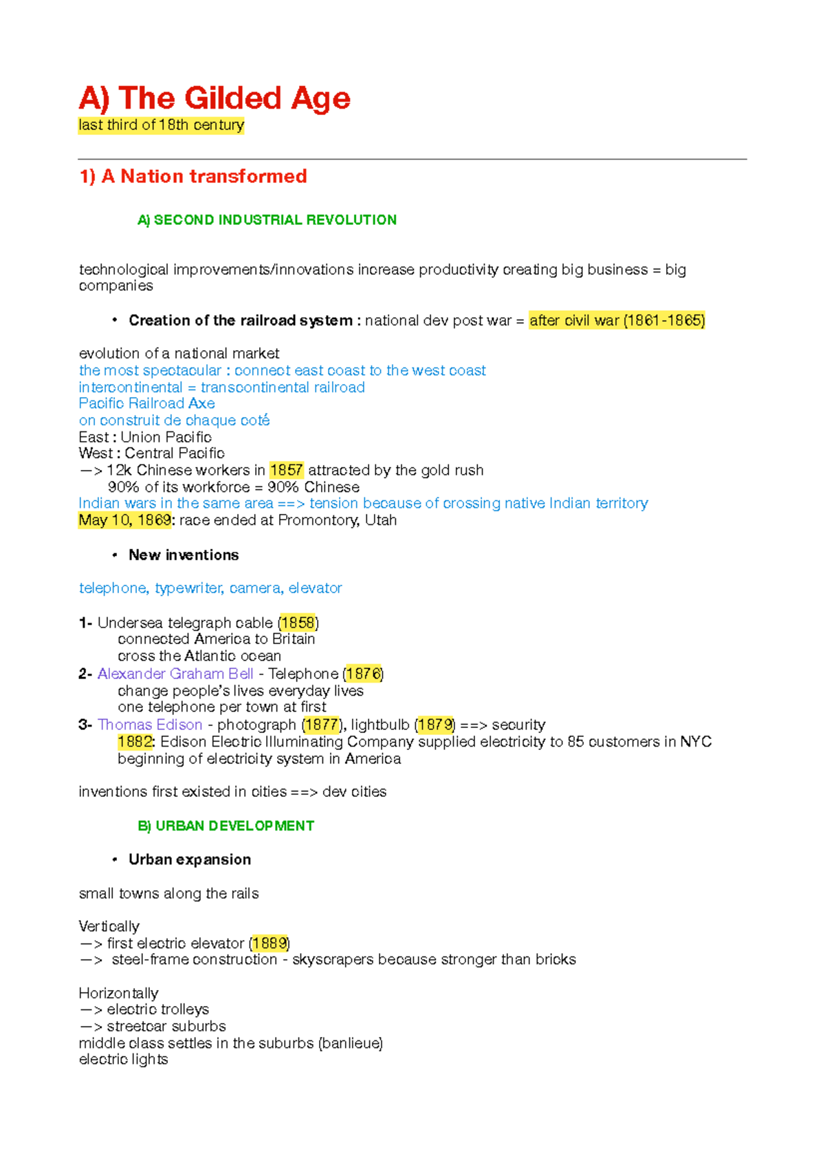 Gilded Age: Course Notes on Industrialization and Social Changes - Studocu