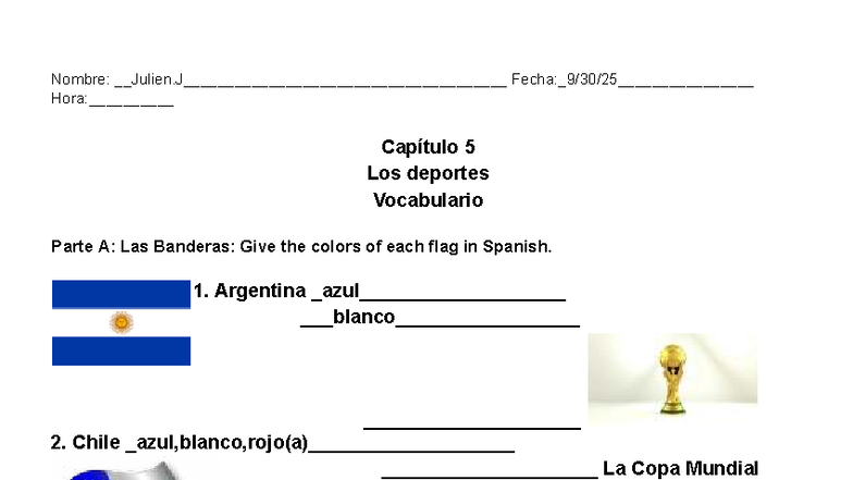 Cap. 5 Los Deportes: Vocabulario y Preguntas sobre Fútbol - Studocu