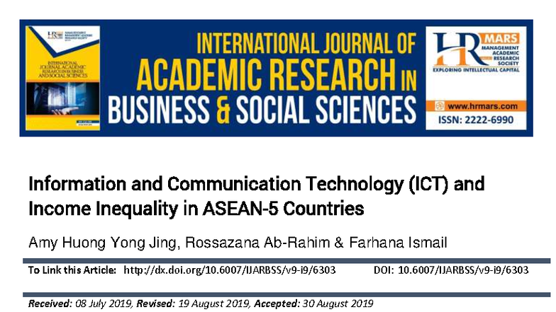 ICT and Income Inequality in ASEAN Countries: A Study (Vol. 9, No. 9 ...