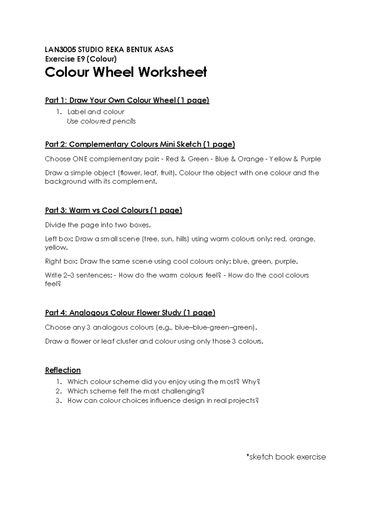 LAN3005 Studio REKA Bentuk ASAS Colour Wheel Exercise Guide - Studocu
