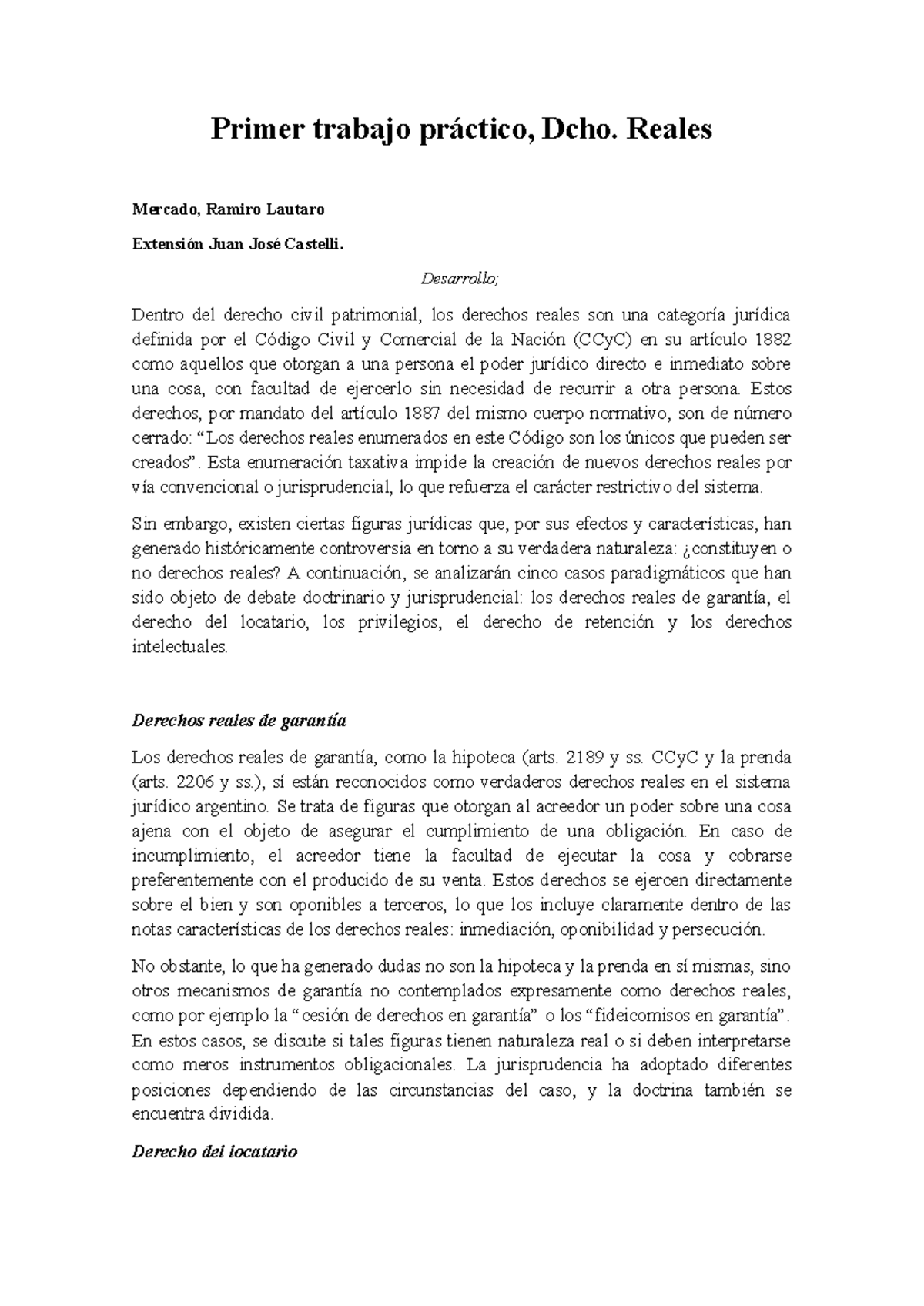 TP 1: Casos Dudosos en Derechos Reales - Dcho. Reales Mercado - Studocu