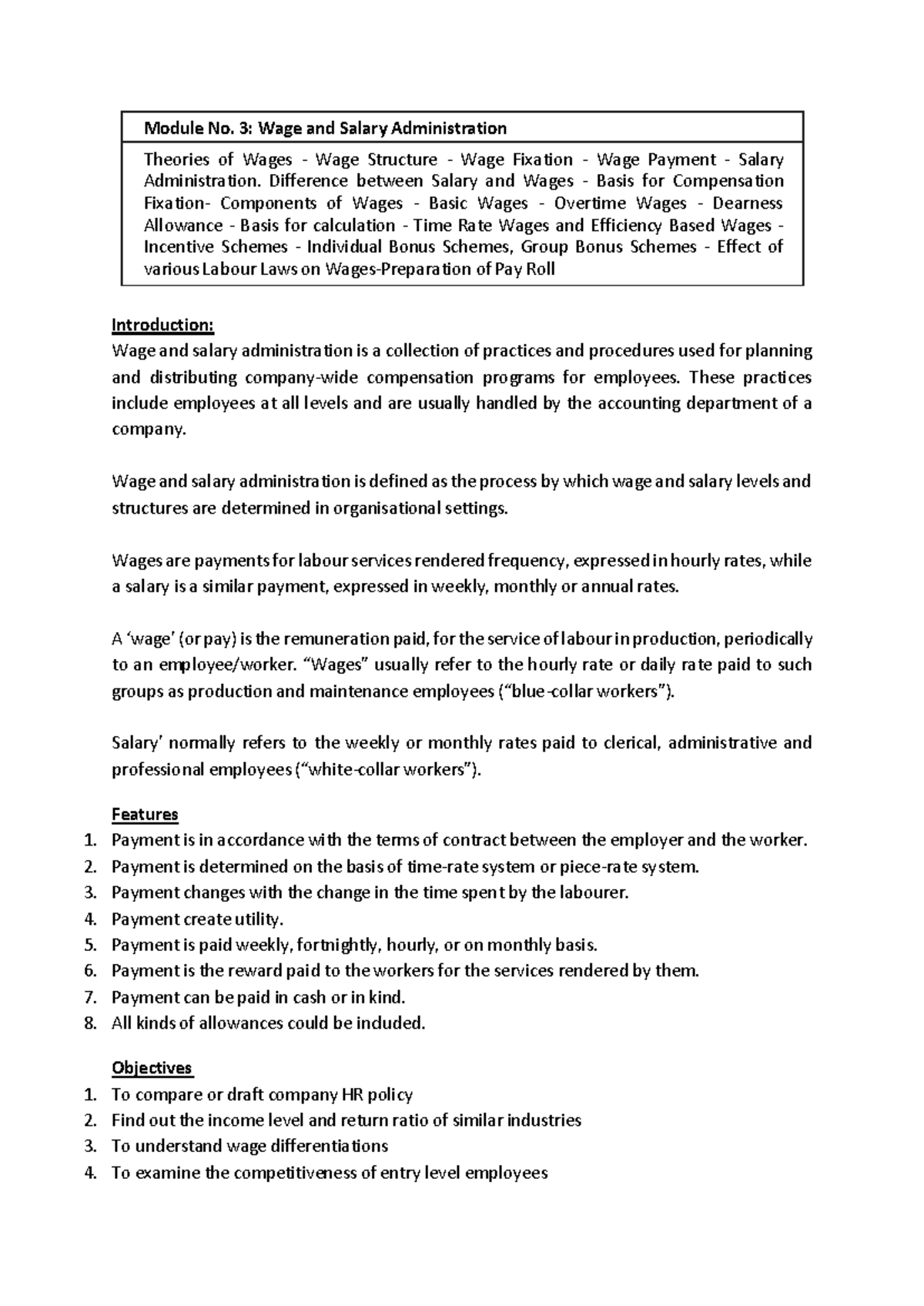 Module 3: Wage and Salary Administration Overview and Theories - Studocu