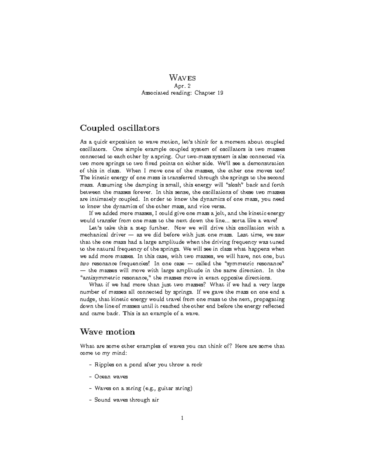 Understanding Waves: Chapter 19 Coupled Oscillators & Dynamics - Studocu