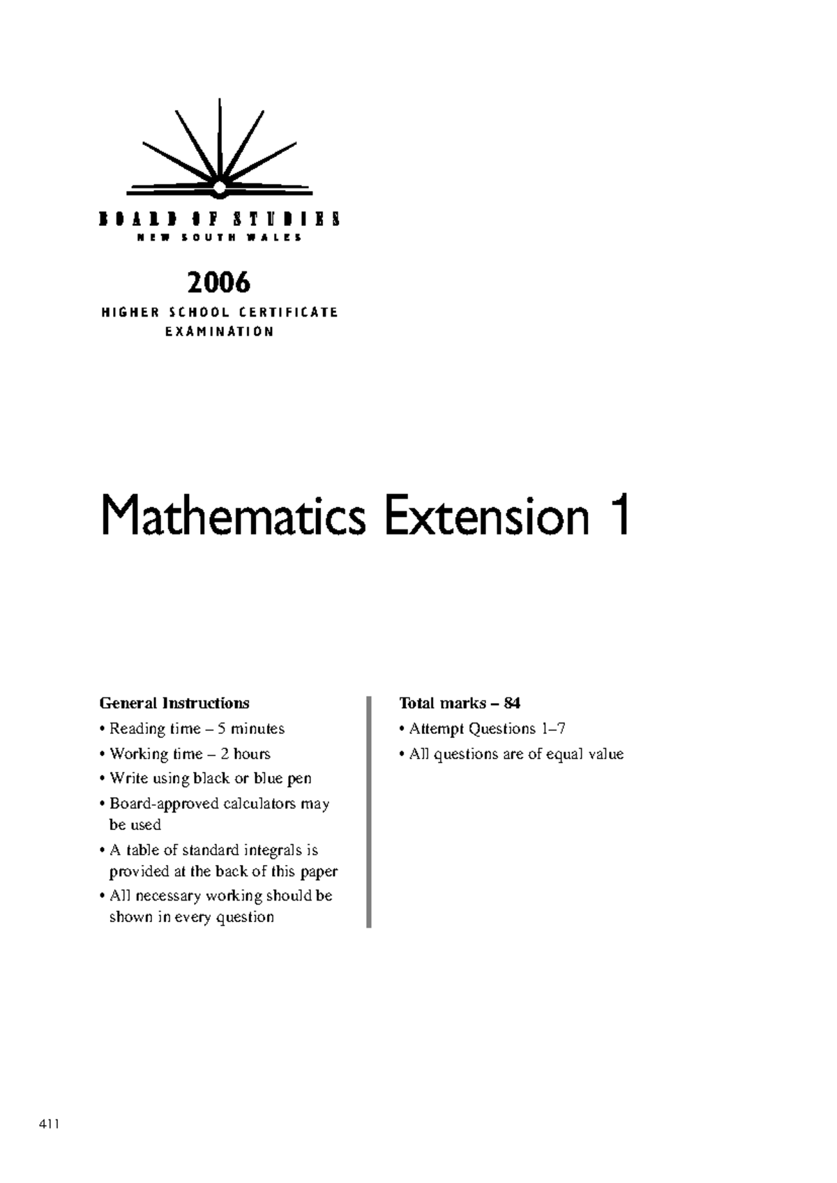 2006 HSC Mathematics Extension 1 Exam Paper - Complete Solutions - Studocu