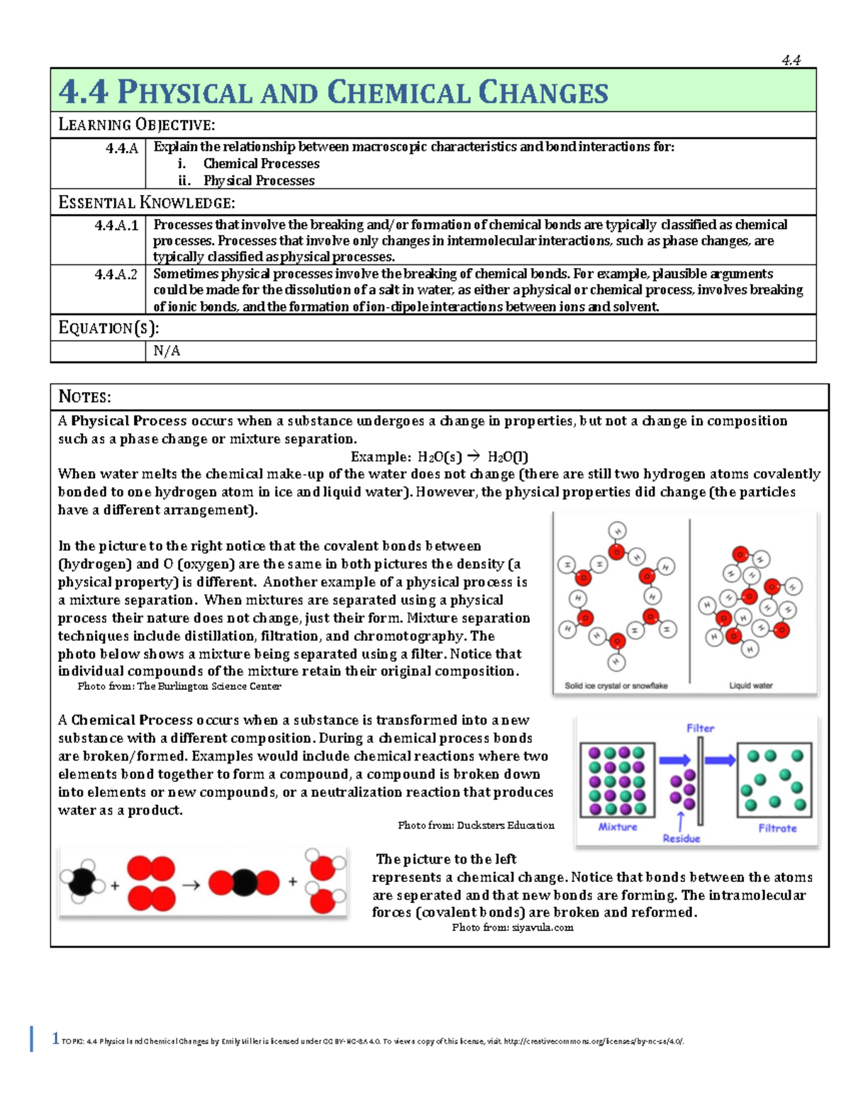 4.4 Physical and Chemical Changes Student - 4. 1 TOPIC: 4 Physical and ...