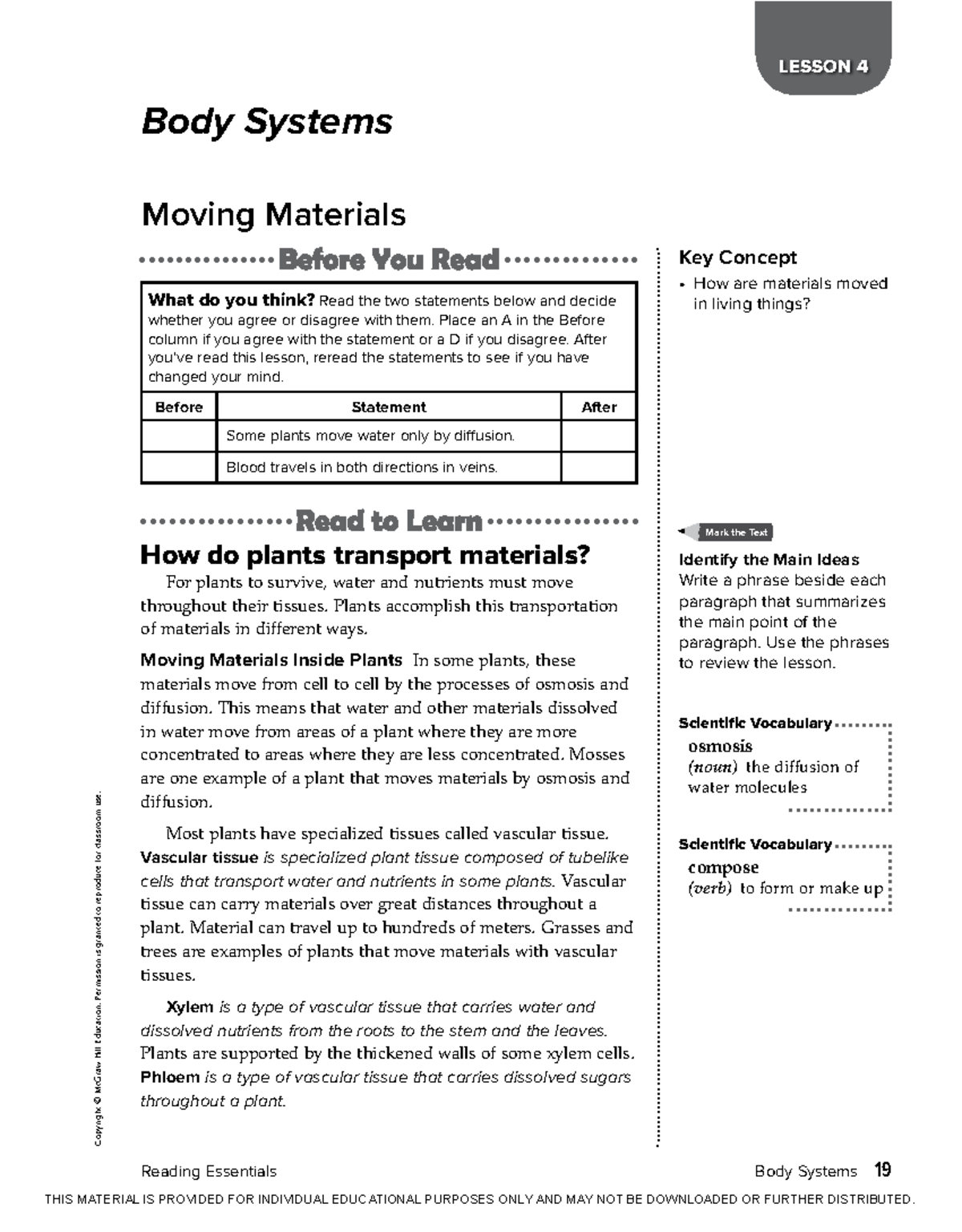 Lesson 4: Moving Materials in Plants and Human Body Systems - Studocu
