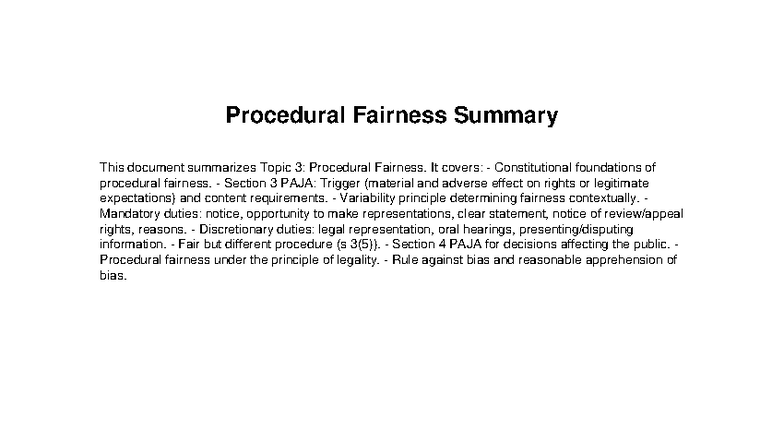 Procedural Fairness - It covers: - Constitutional foundations of ...