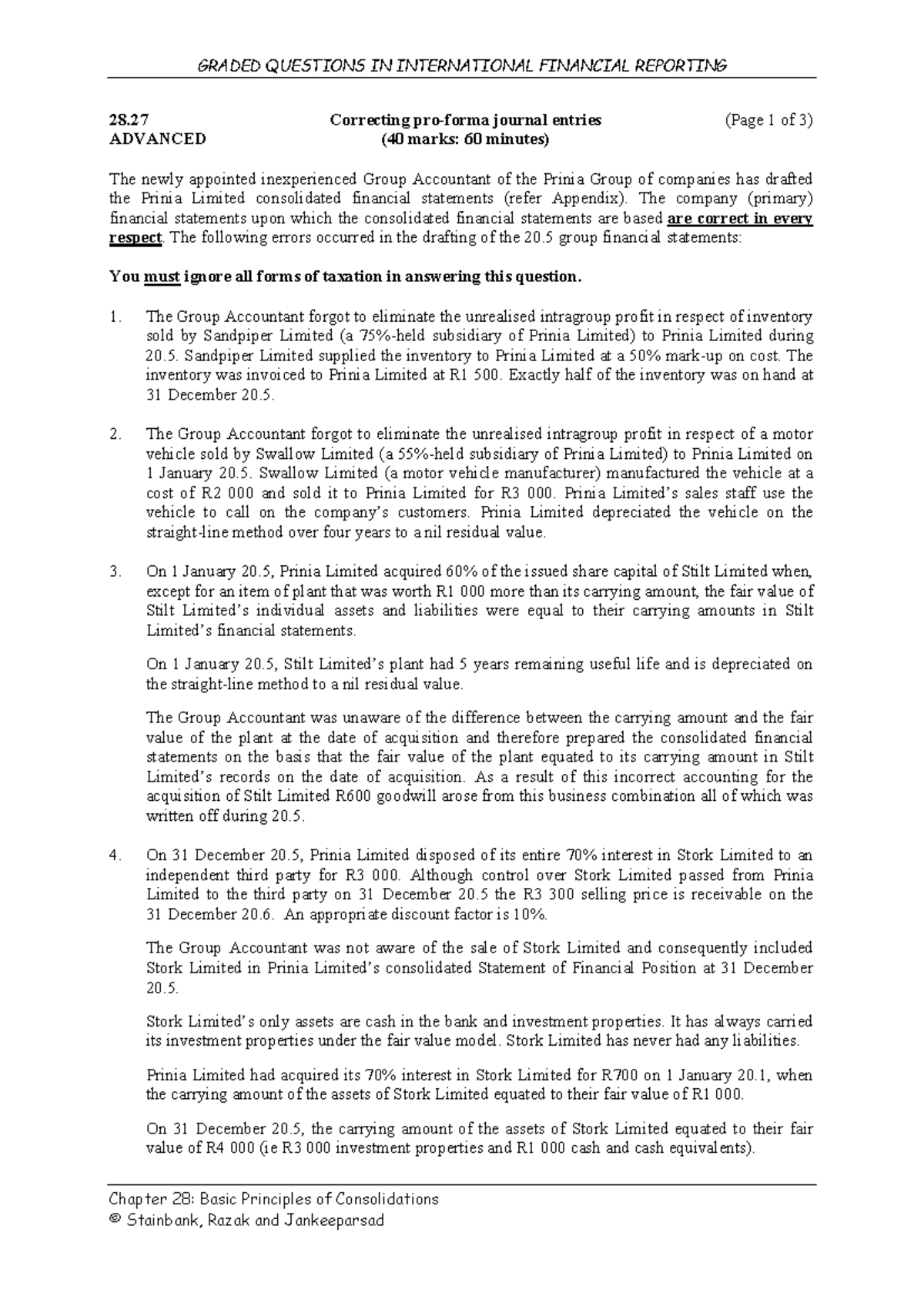 28.27 Prinia Ltd - Pro-Forma Journal Entries Correction Summary - Studocu
