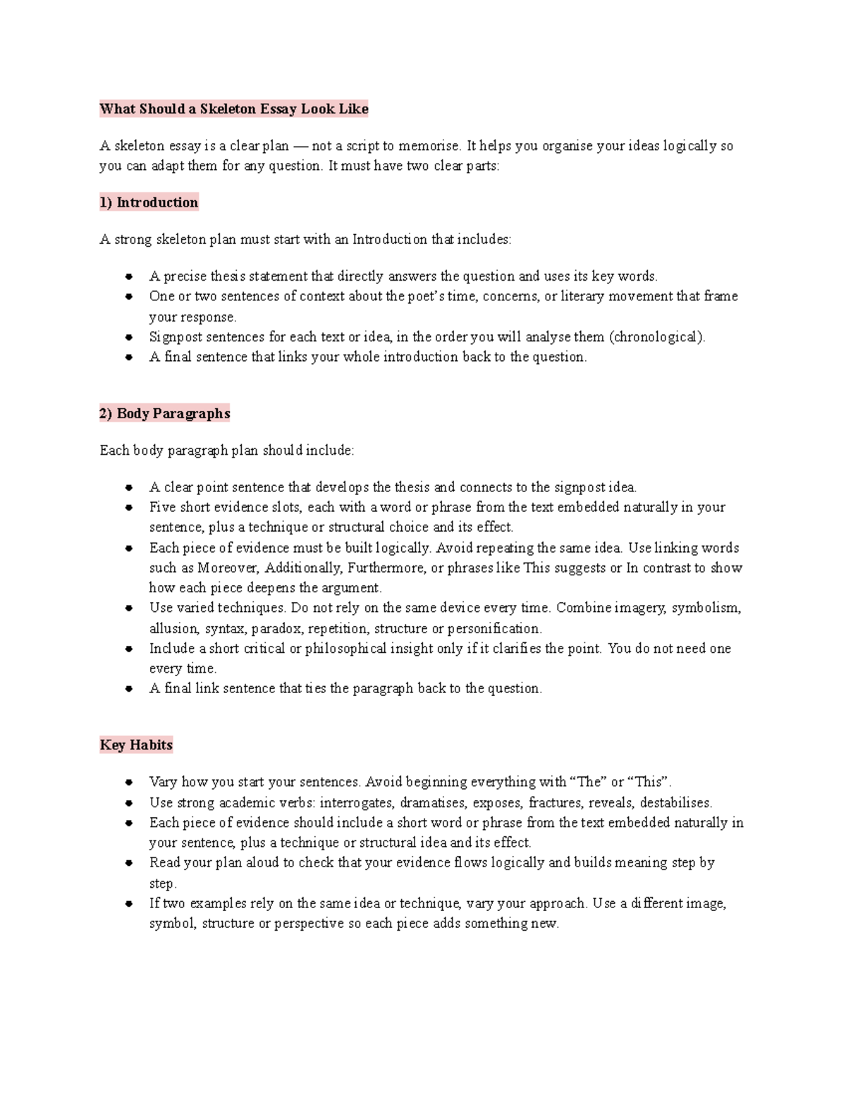 T.S. Eliot's Skeleton Essay Guide: Crafting Stronger Analyses - Studocu