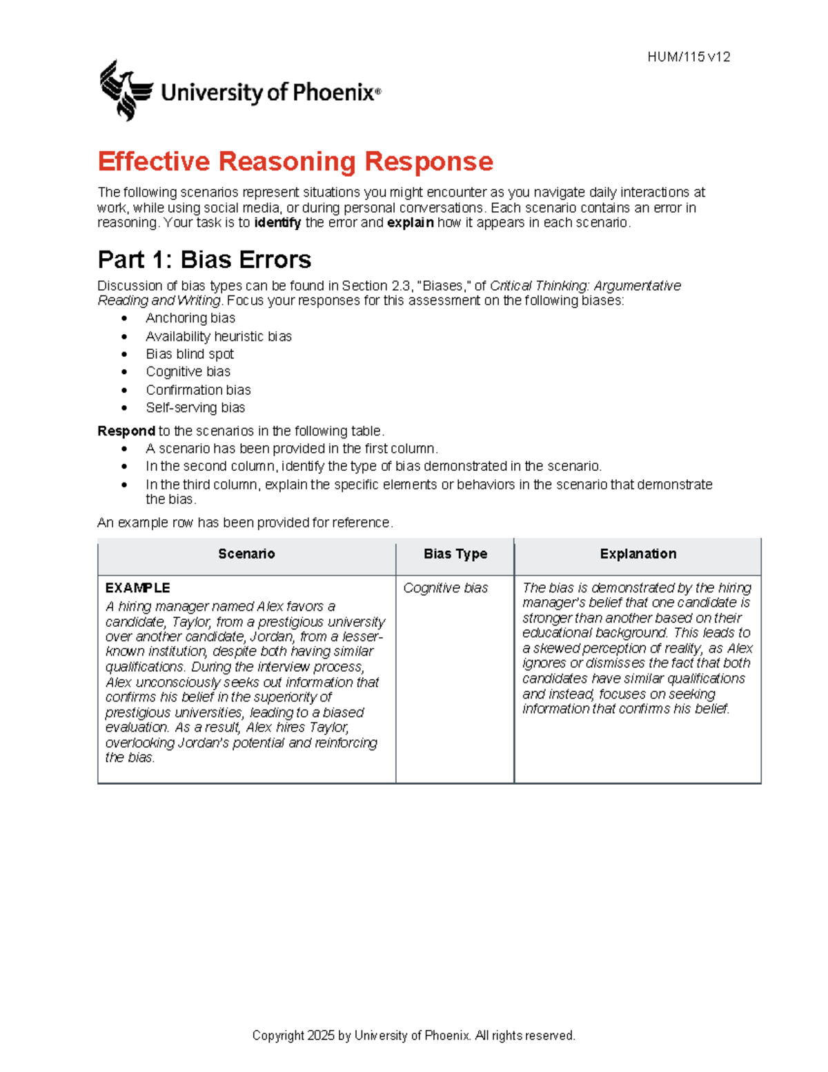 Hum115 v12 Week 4 Effective Reasoning Response Analysis - Studocu