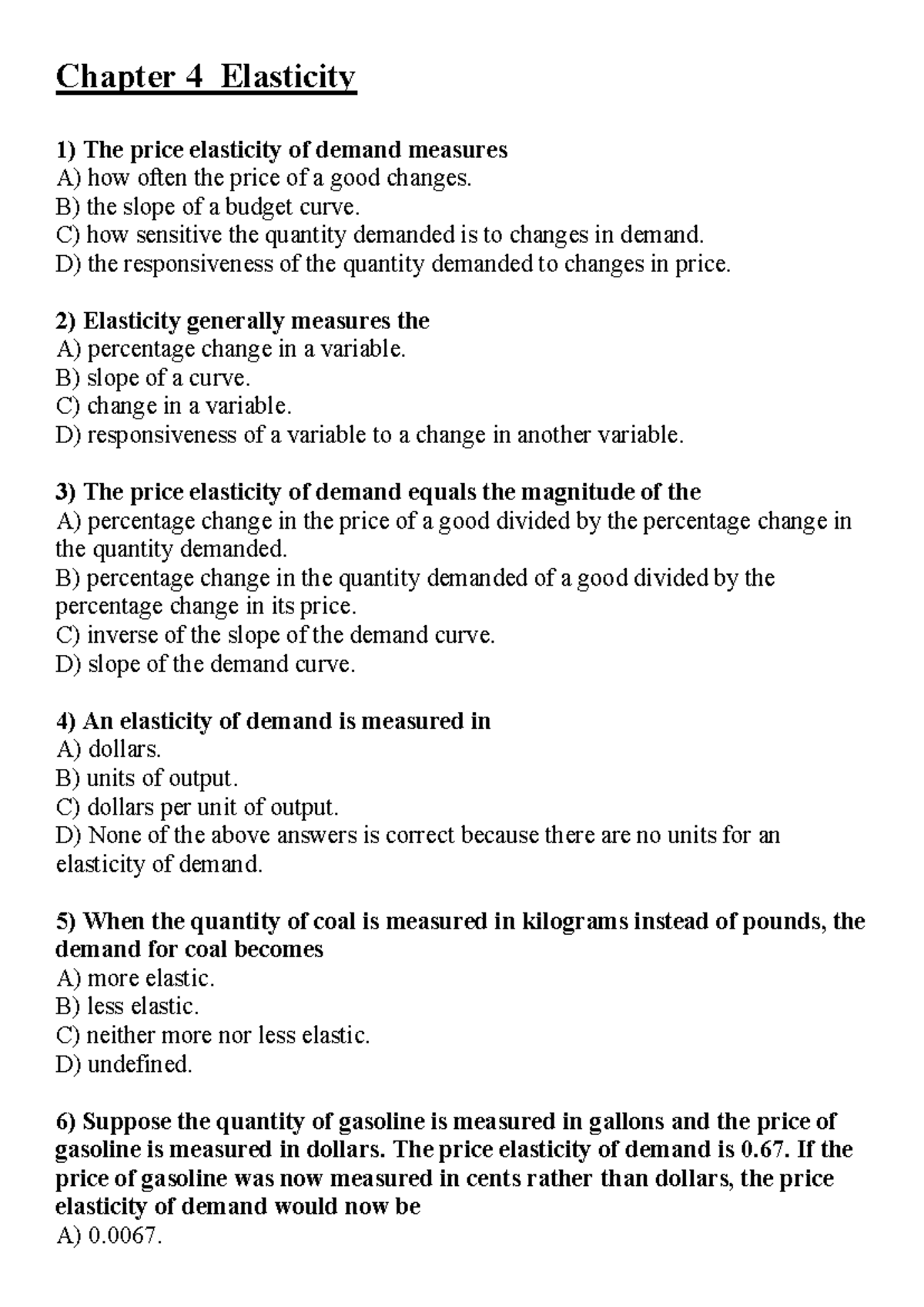Chapter 4: Elasticity in Business Economics (BE-101) - Studocu