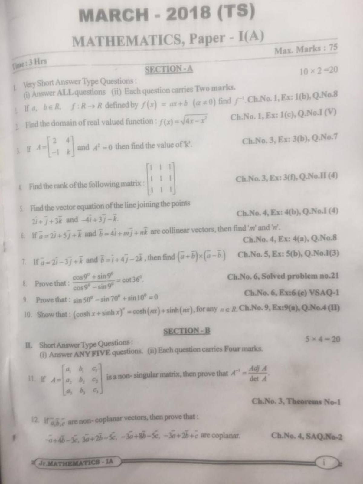 MARCH 2018 (TS) MATHEMATICS Paper I(A) Exam Notes for Jr Inter Maths 1A ...