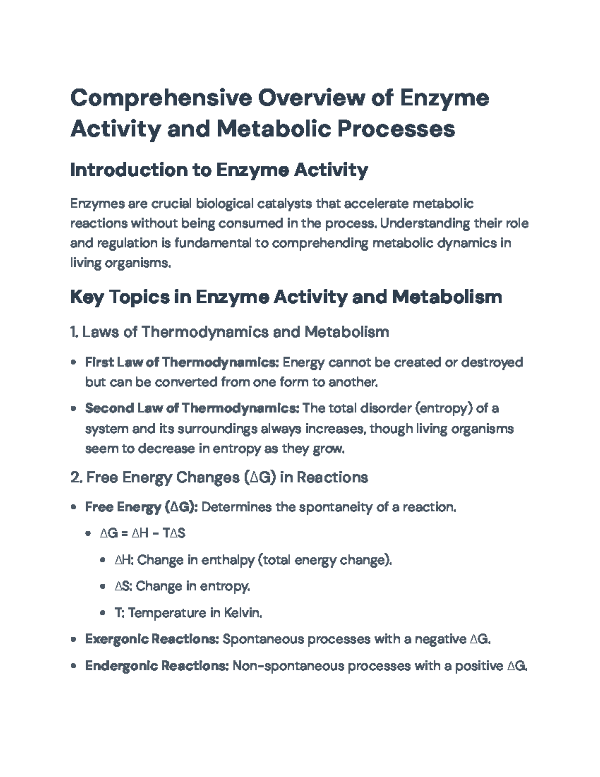 Comprehensive Overview of Enzyme Activity and Metabolic Processes ...
