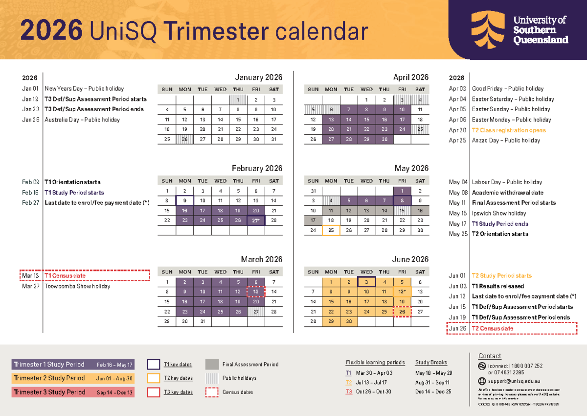 2026 UniSQ Student Academic Calendar: Trimester Key Dates - Studocu