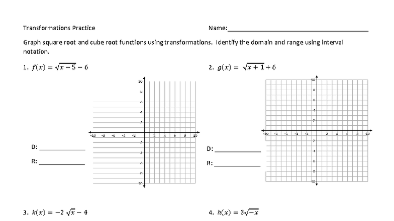 Transformations Practice: Graphing Radical Functions (MATH 101) - Studocu