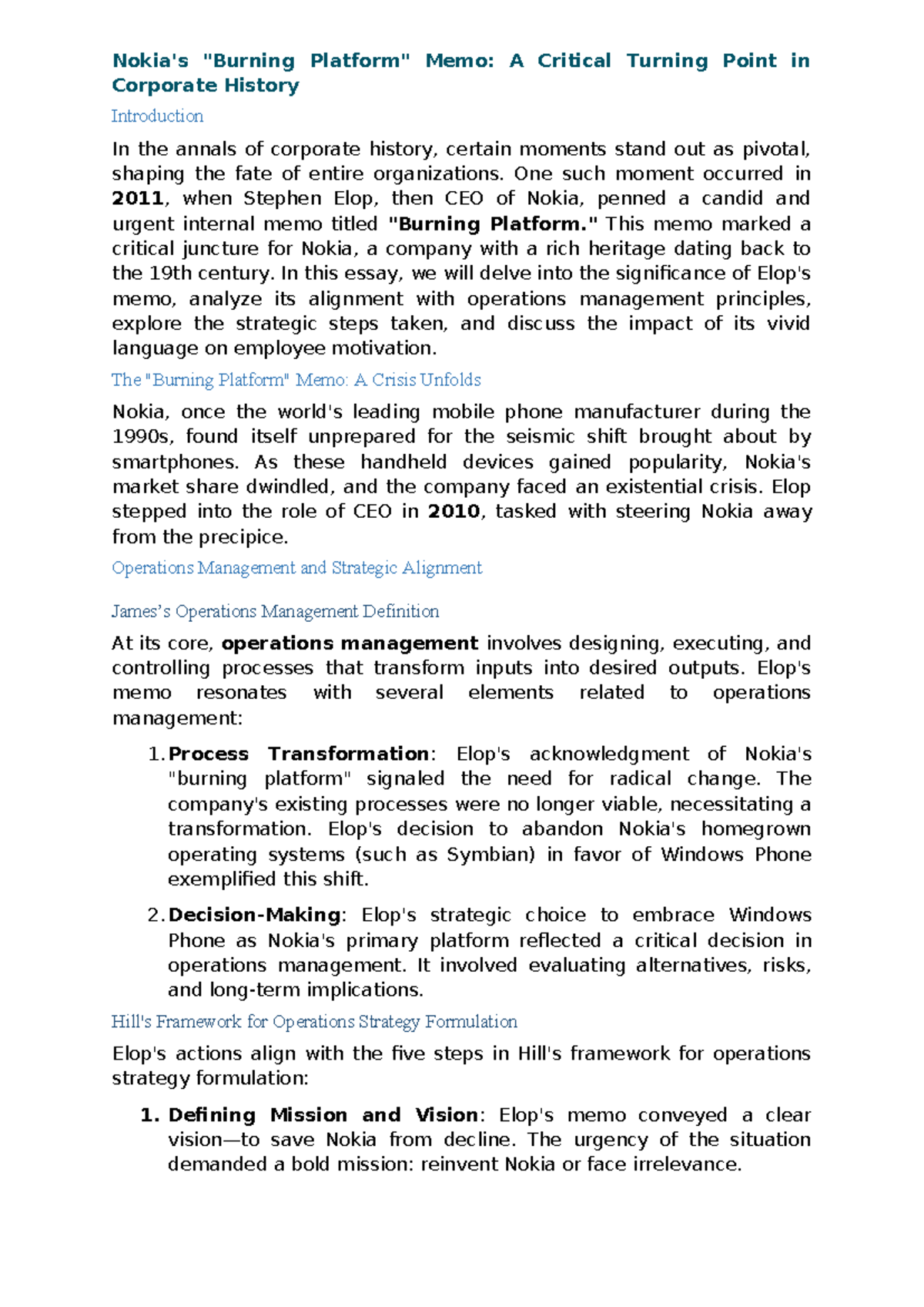 Nokia's "Burning Platform" Memo: A Pivotal Moment in Corp. History ...