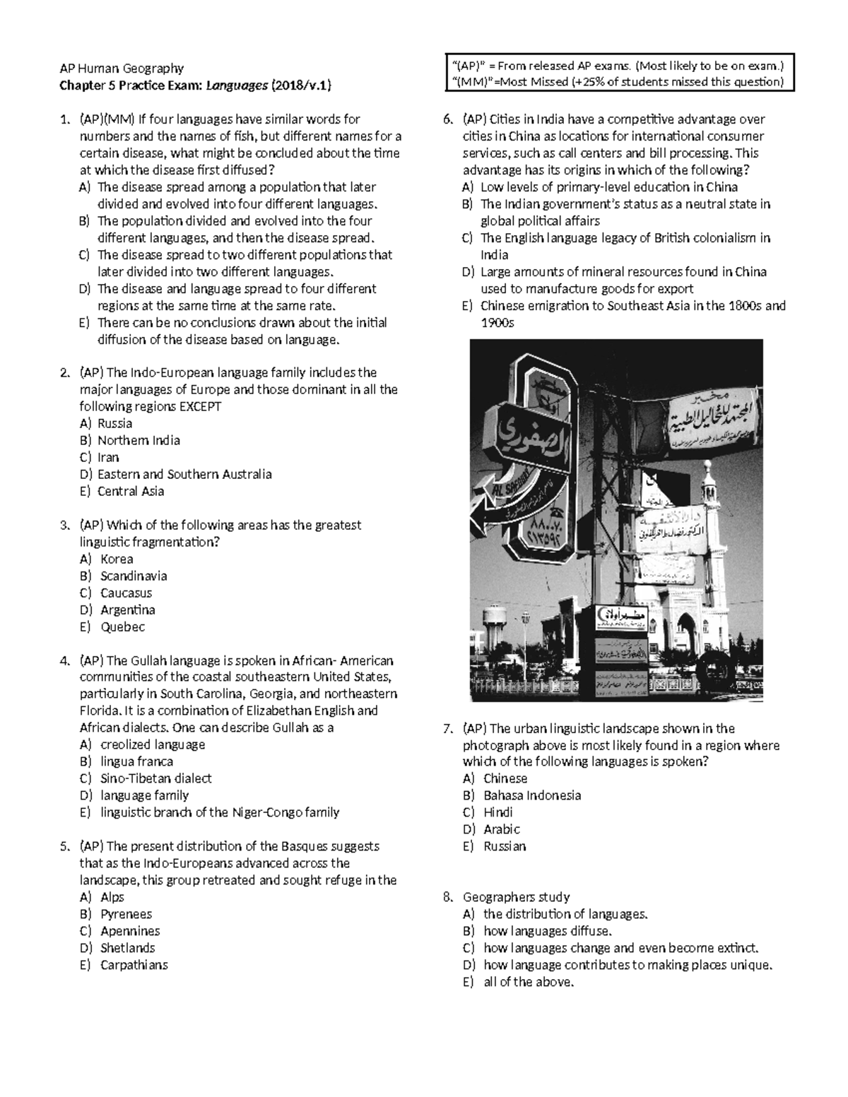 Ch 5 AP Human Geography Practice Exam: Languages Summary - Studocu
