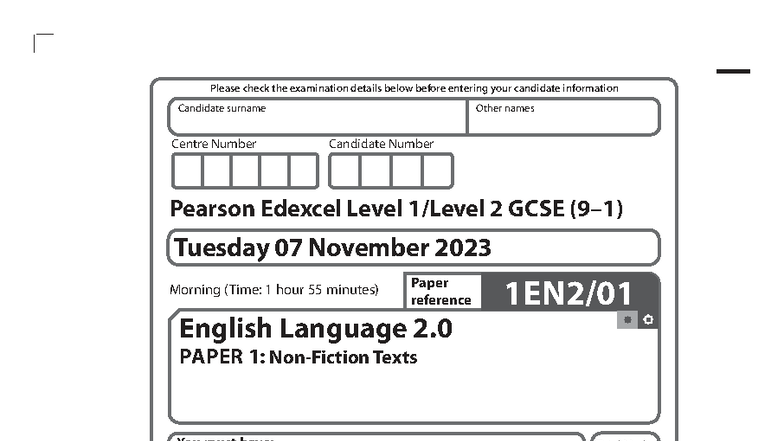 Edexcel Level 2 GCSE English Language Paper 1 Exam Tips (1EN2 01) - Studocu
