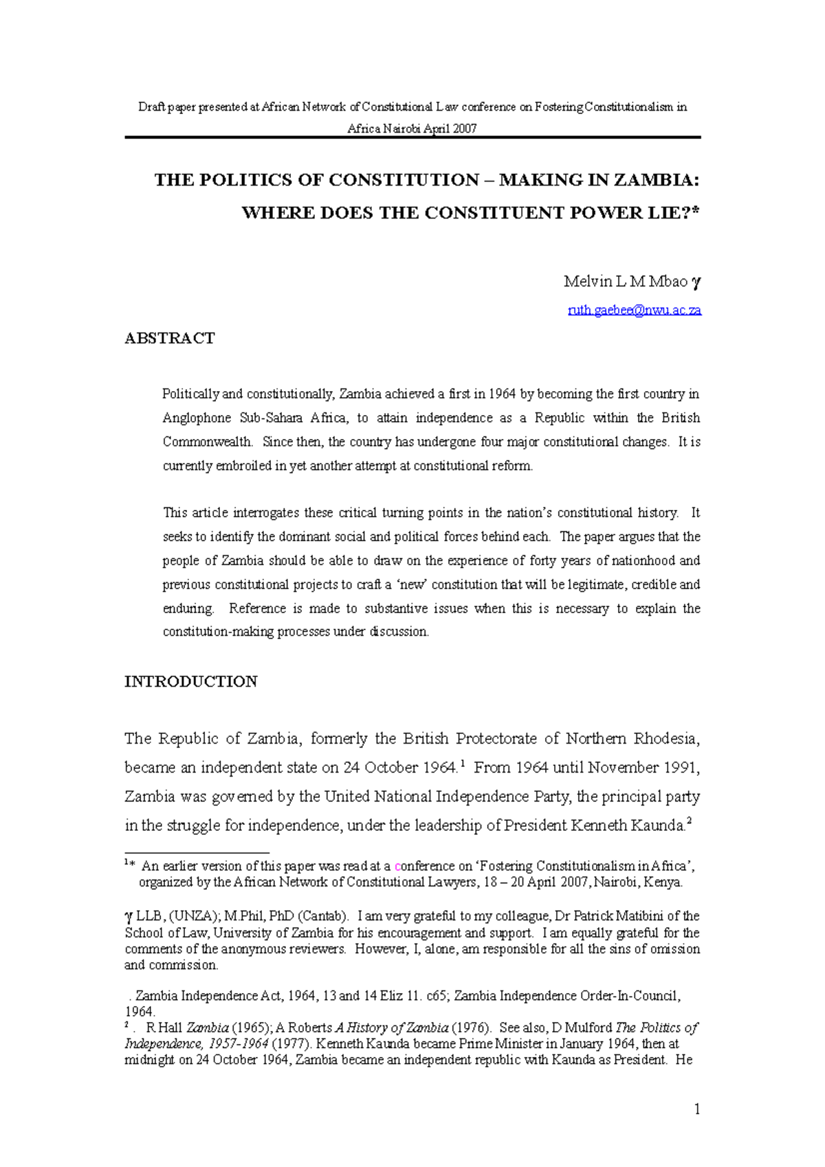 Zambia's Constitutional Evolution: Insights from 1964 to Present - Studocu