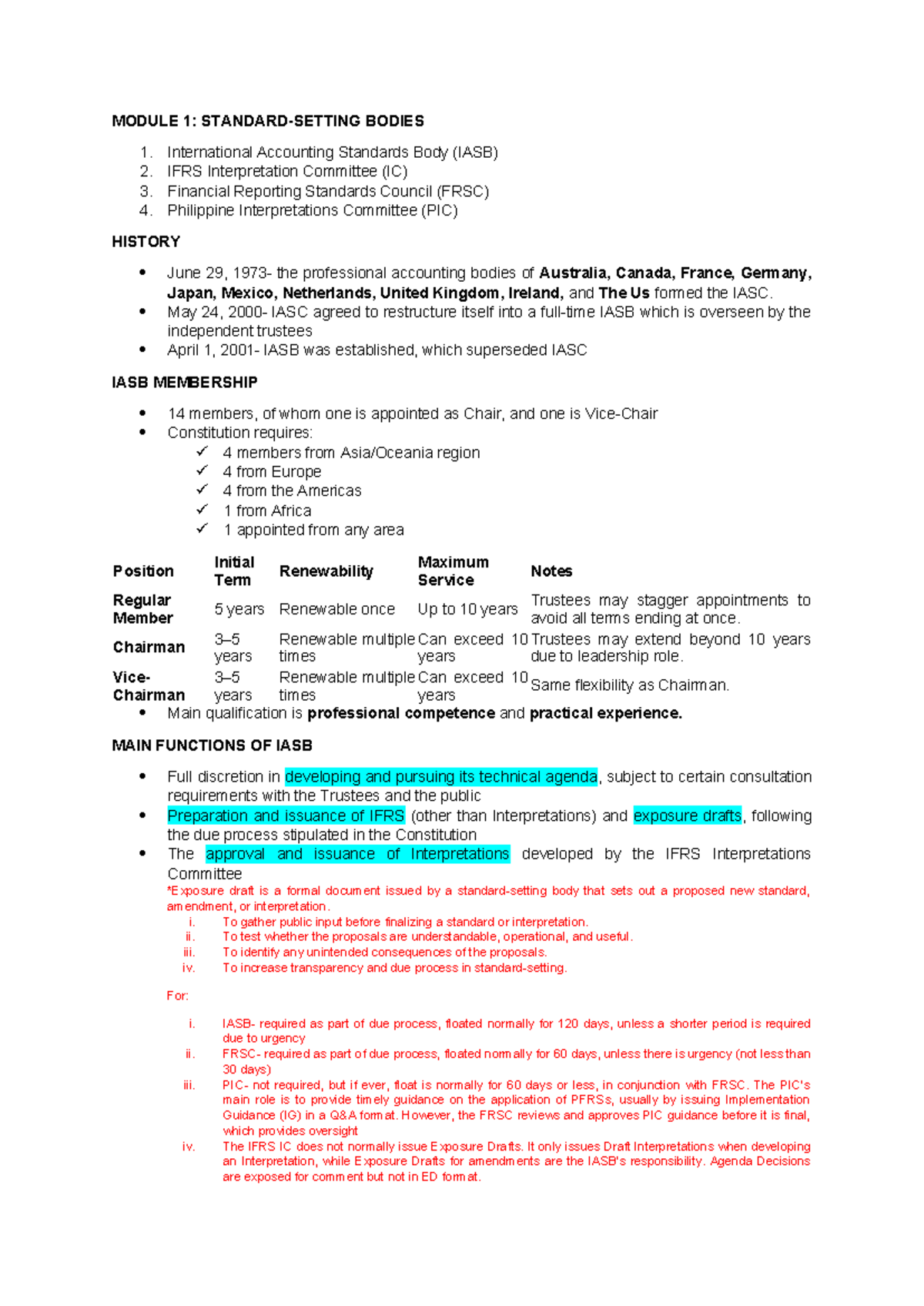 MODULE 1: IASB and IFRS Overview - Special Topics in Accounting - Studocu