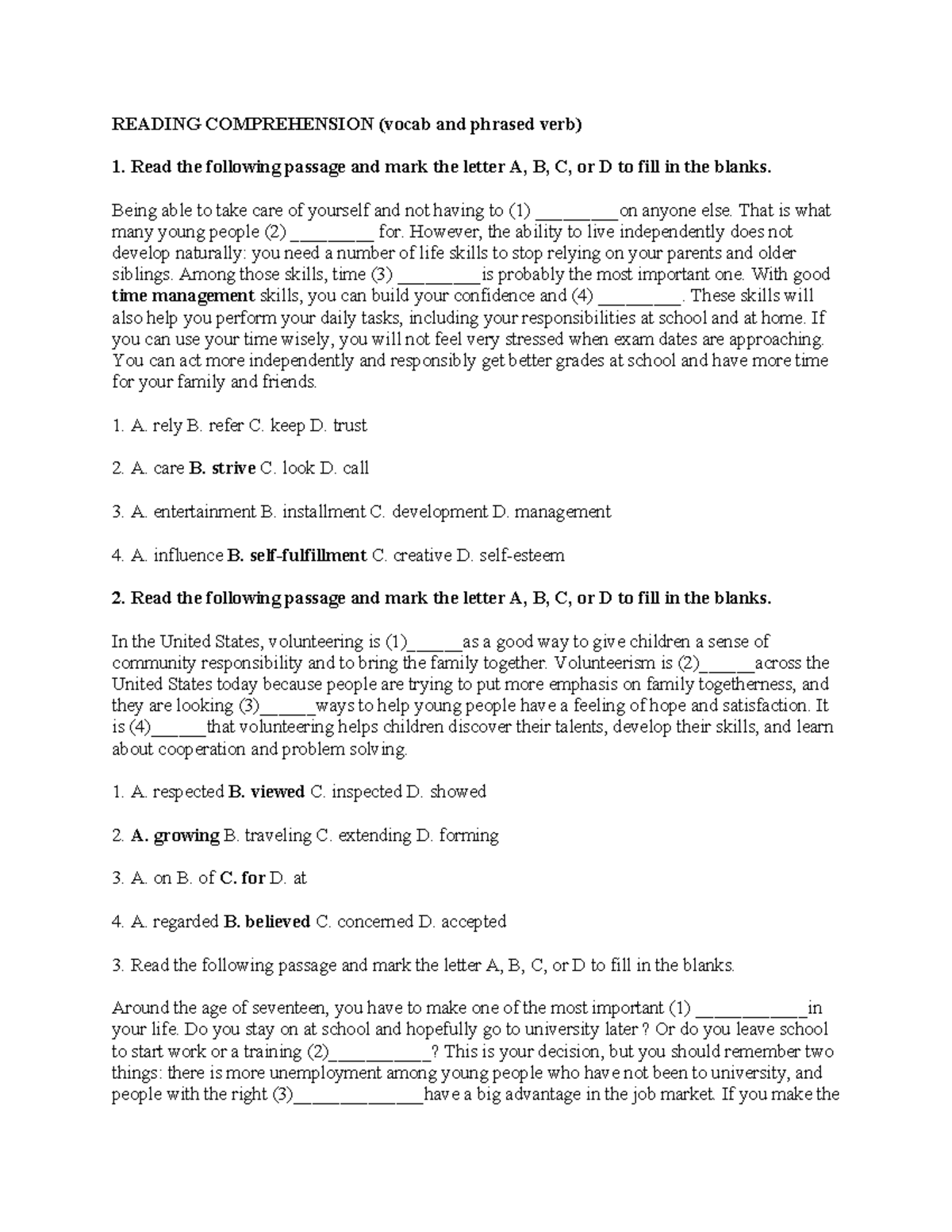 ÔN CKI 1 - Reading Comprehension Practice for English Mastery - Studocu