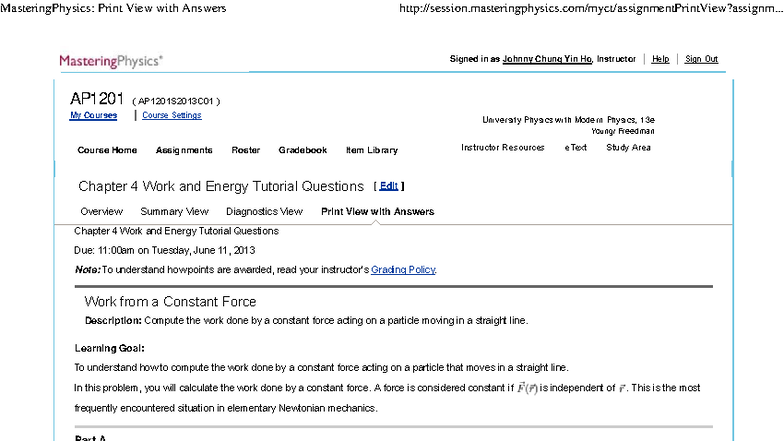 Chapter 4 Tutorials: Work and Energy in AP1201 - Studocu