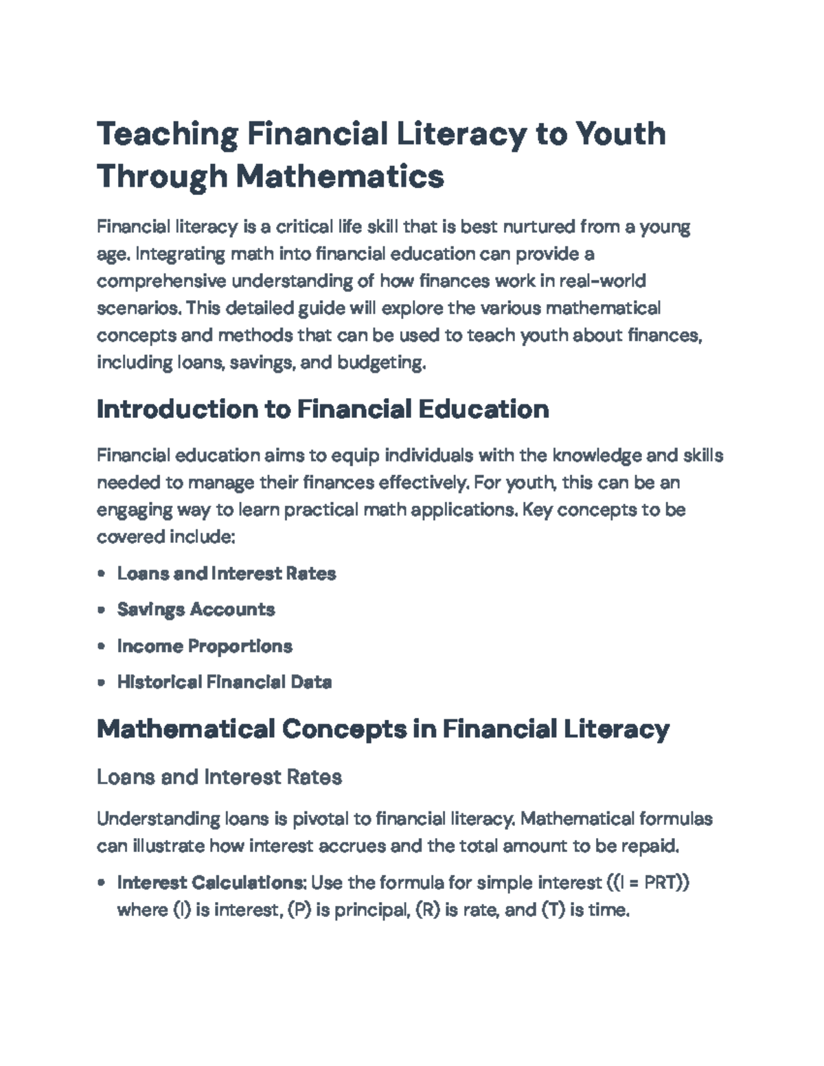 Teaching Financial Literacy Through Mathematics: A Comprehensive Guide ...
