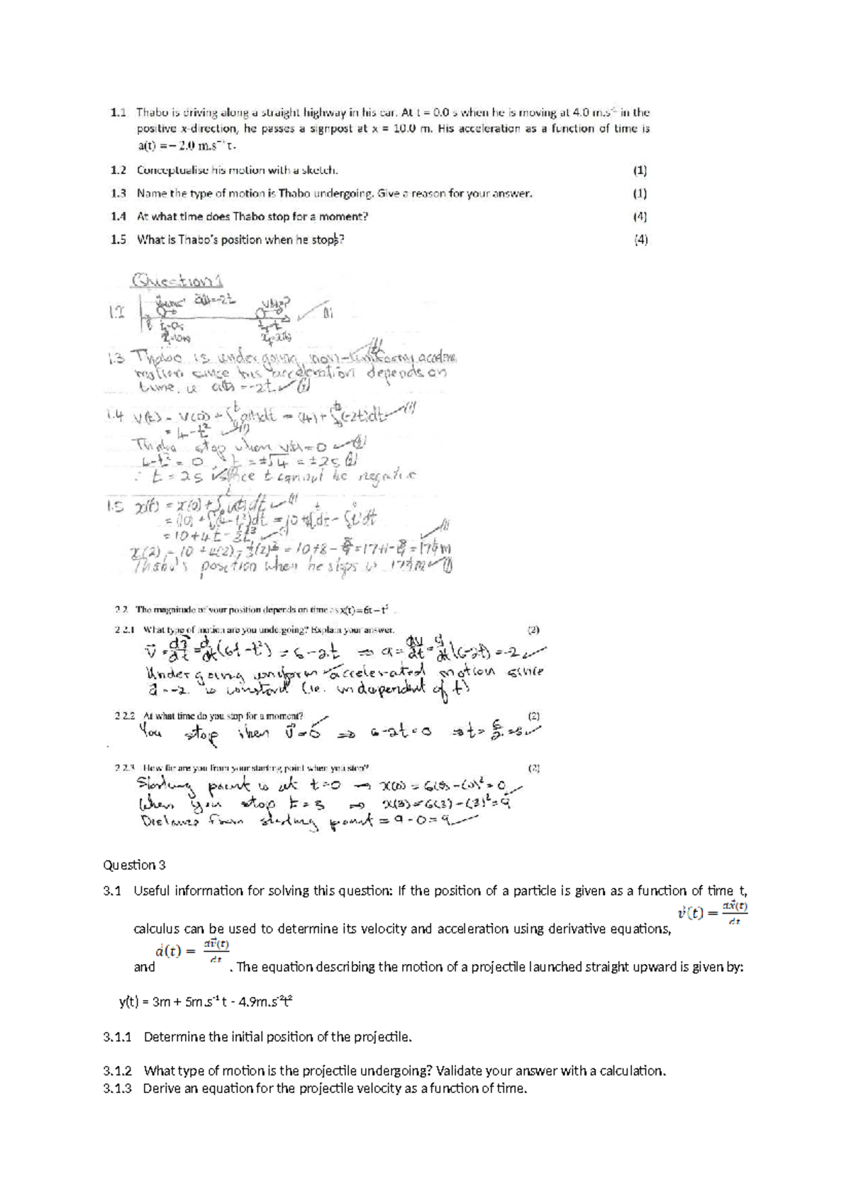 Kinematics Problems Using Calculus - Worked Examples 2026 - Studocu
