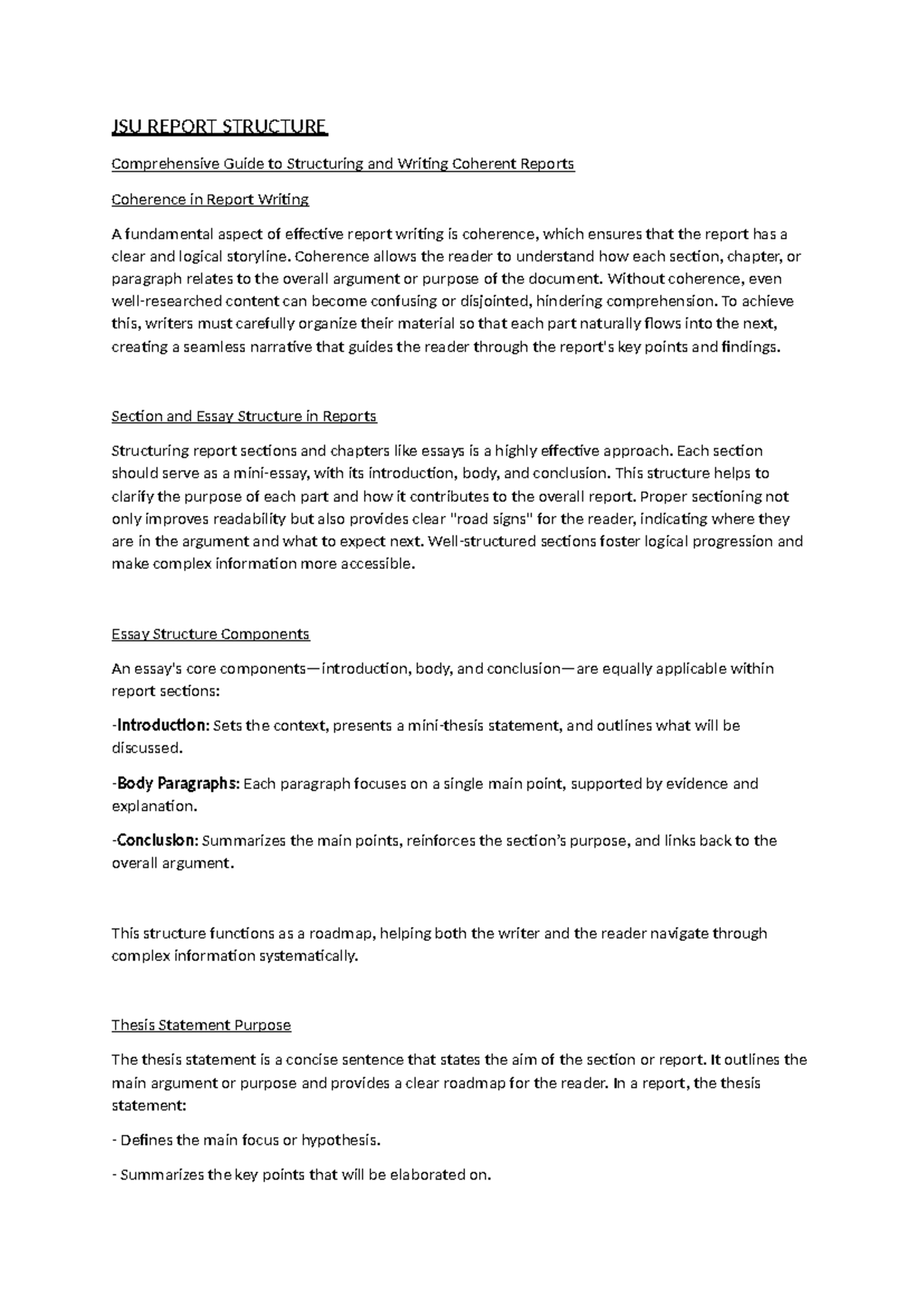 JSU REPORT STRUCTURE: Guide to Coherent Report Writing & Structuring ...