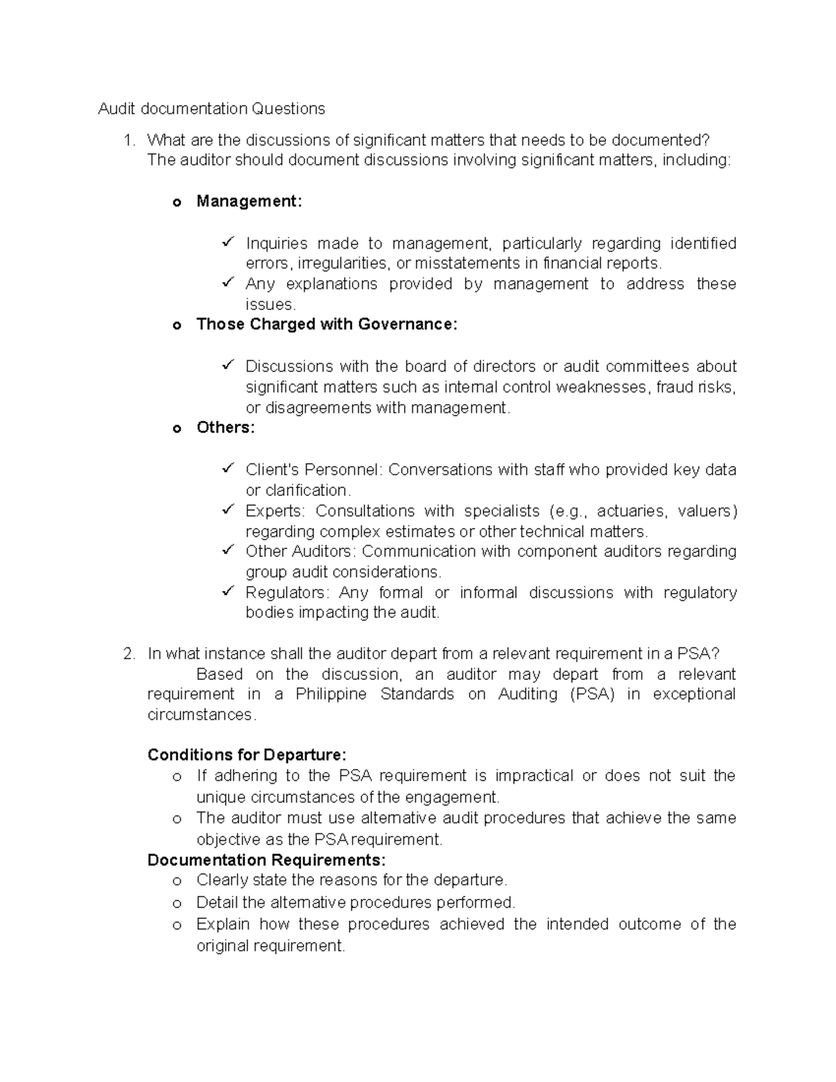 Recap - Completing the Audit - Audit documentation Questions 1. What ...