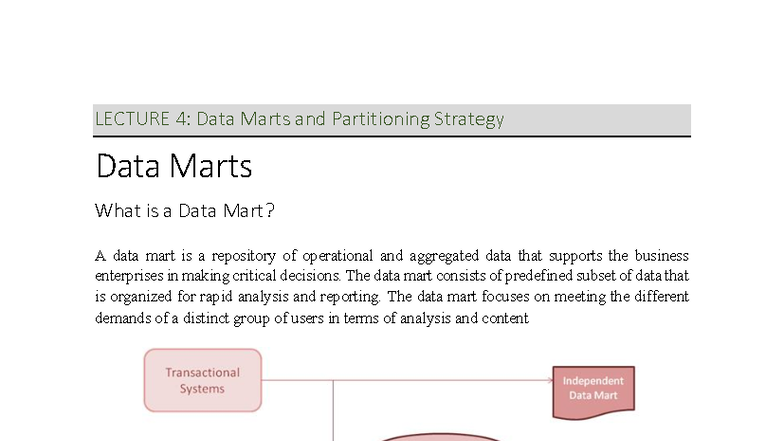 LECTURE 4: Data Marts & Partitioning Strategy Notes - Studocu