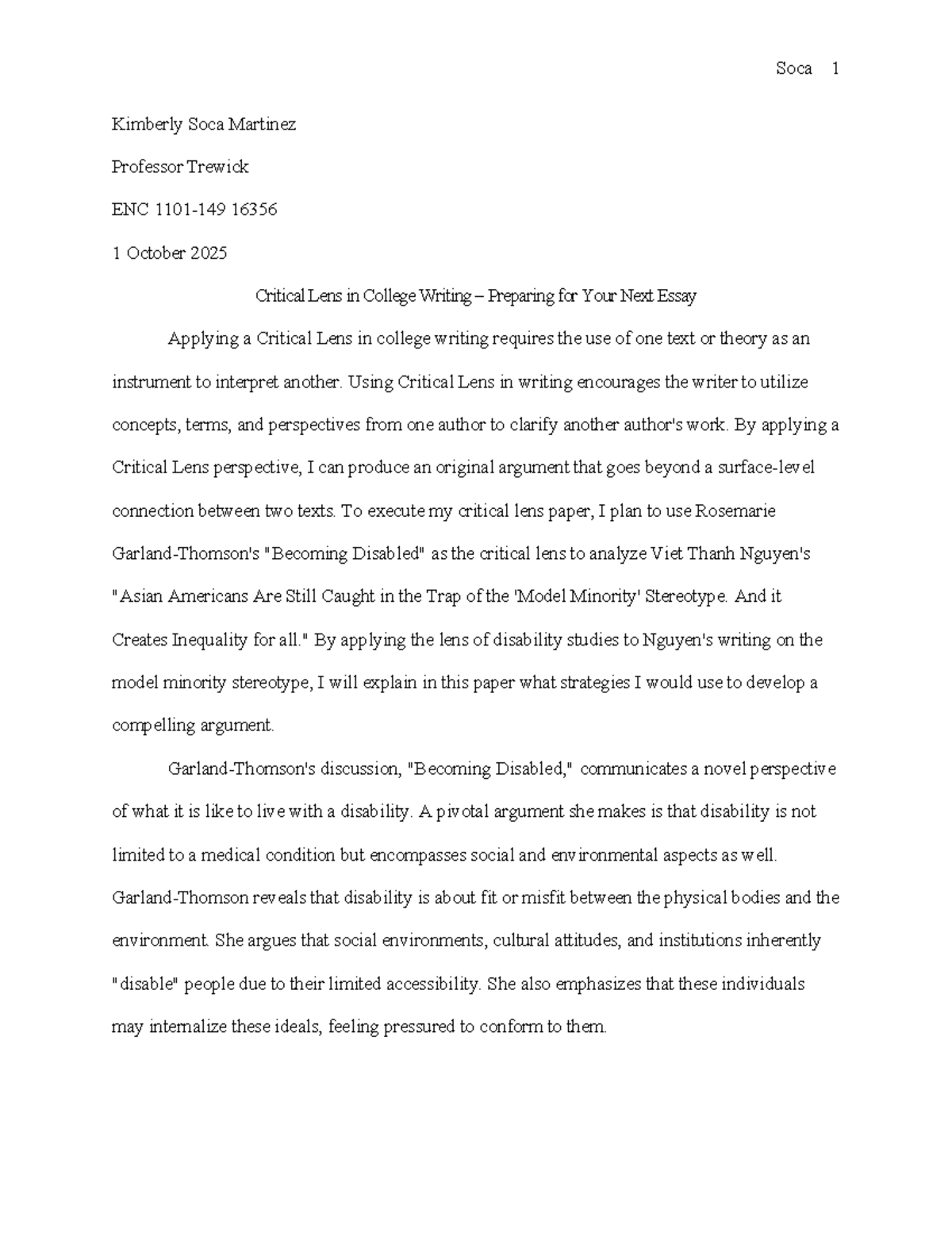 ENC 16356 Critical Lens Essay: Analyzing Stereotypes in Writing - Studocu