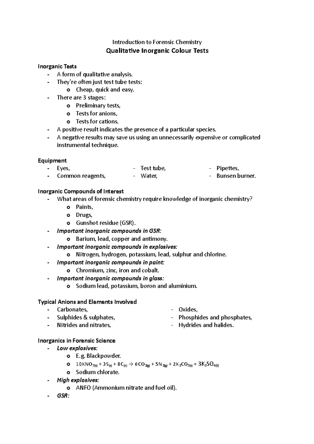 Forensic Chemistry: Inorganic Colour Tests and Analysis Techniques ...