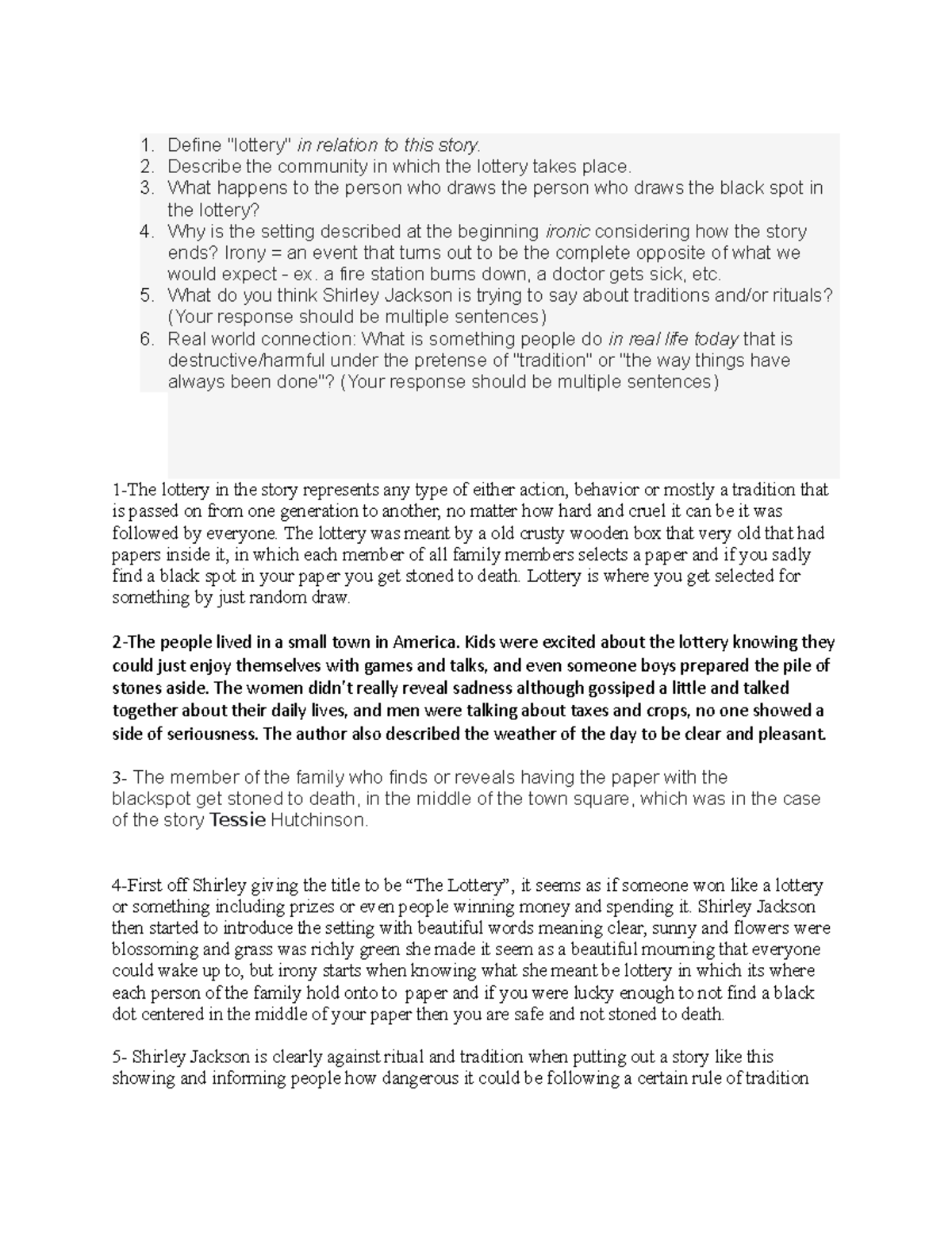 ENG 101: Analysis of "The Lottery" by Shirley Jackson - Themes ...